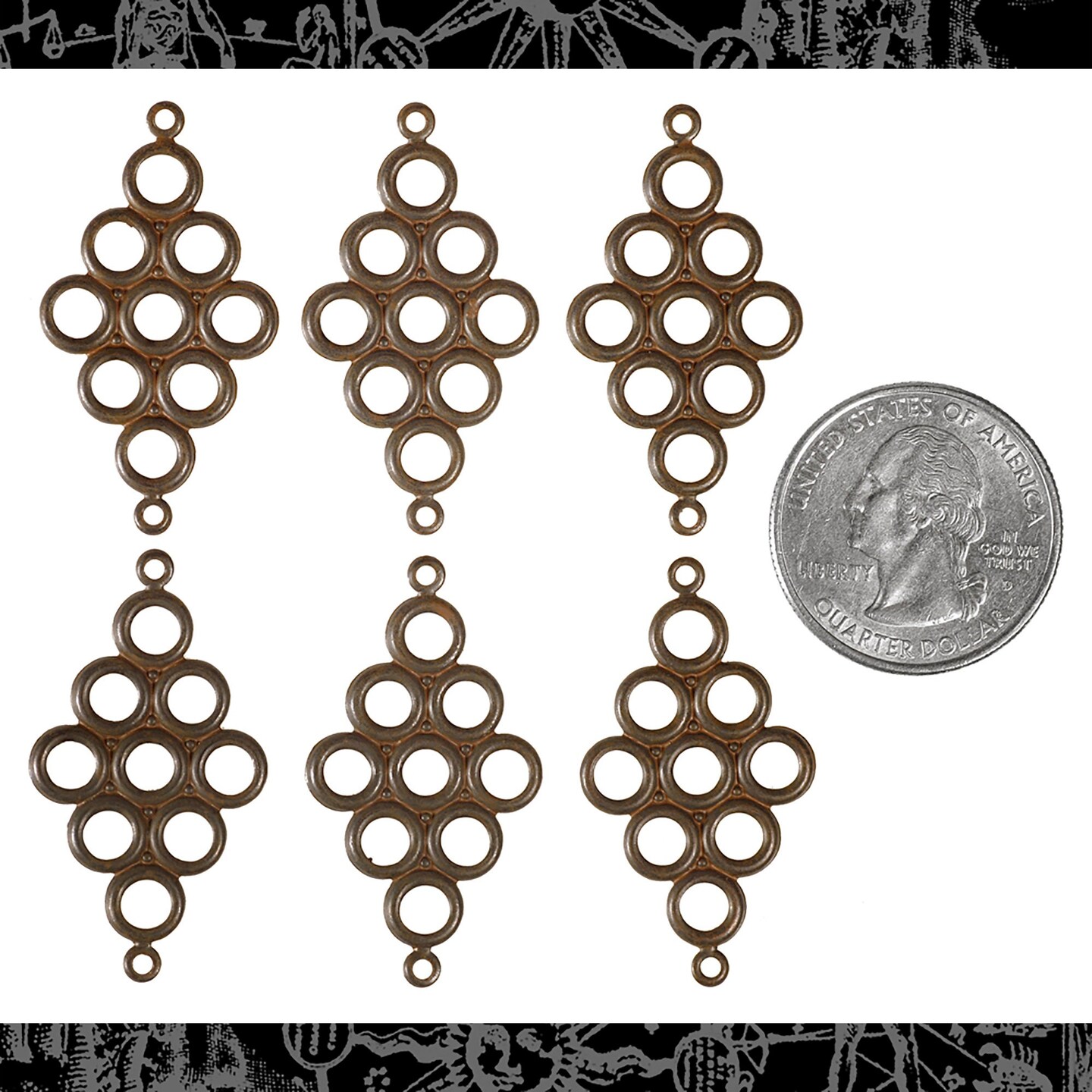 Chocolate Brown Plated Brass Bubble Two Ring Connectors - Set of Six ...