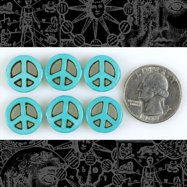 Turquoise Blue 15mm Magnesite Peace Sign Beads - Set of Six - PB4 ...