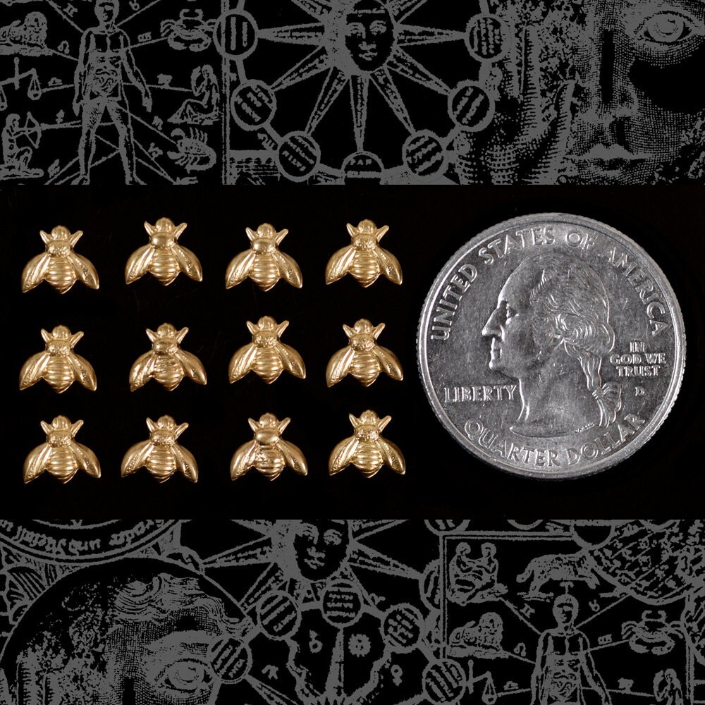 Raw Brass Itty Bitty Bee Charms with no Ring - Set of Twelve - B-C147 ...