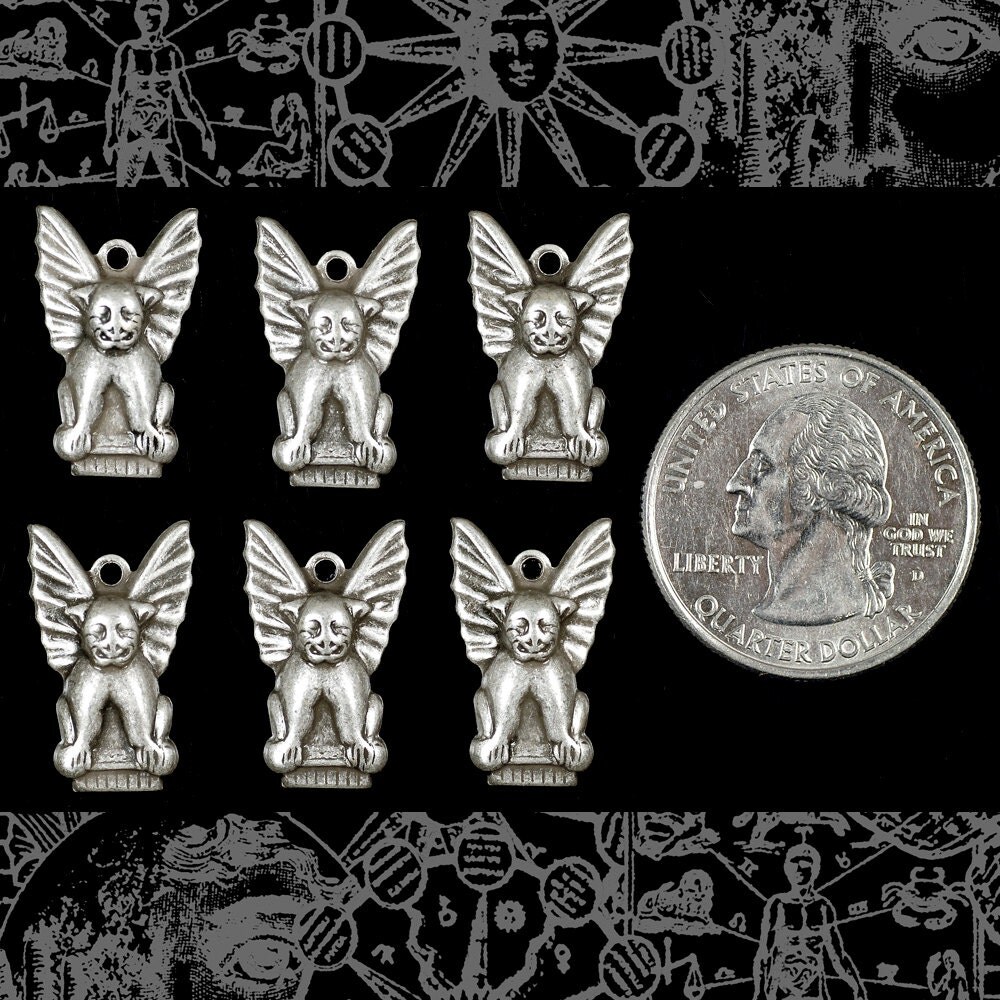 Antiqued Silver Plated Brass Gargoyle Charms -Set of Six - S-C153 ...