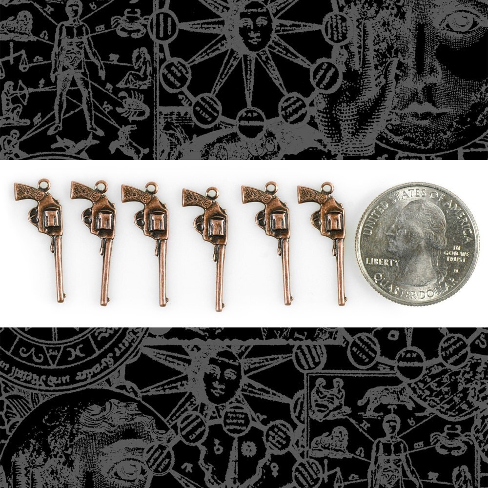 Antiqued Copper Plated Brass Western Gun Charms - Set of Six - C-C56 ...