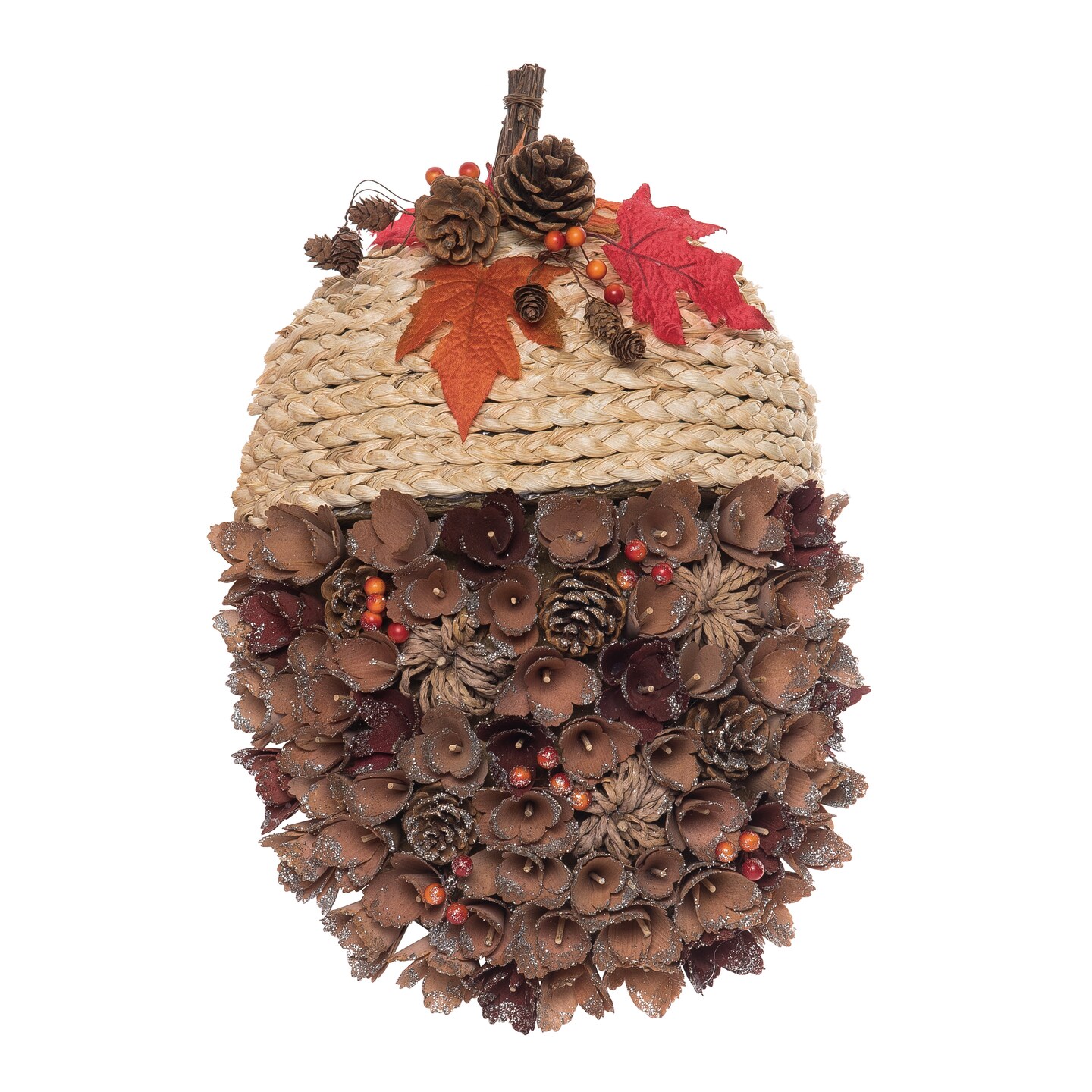 Transpac Foam 18.11 in. Multicolor Harvest Rustic Rope Acorn Wreath ...