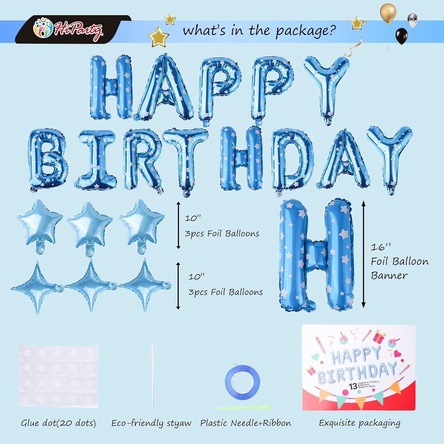 24PCS Birthday Party Set – 3D Foil Happy Birthday Banner + 6 Star ...
