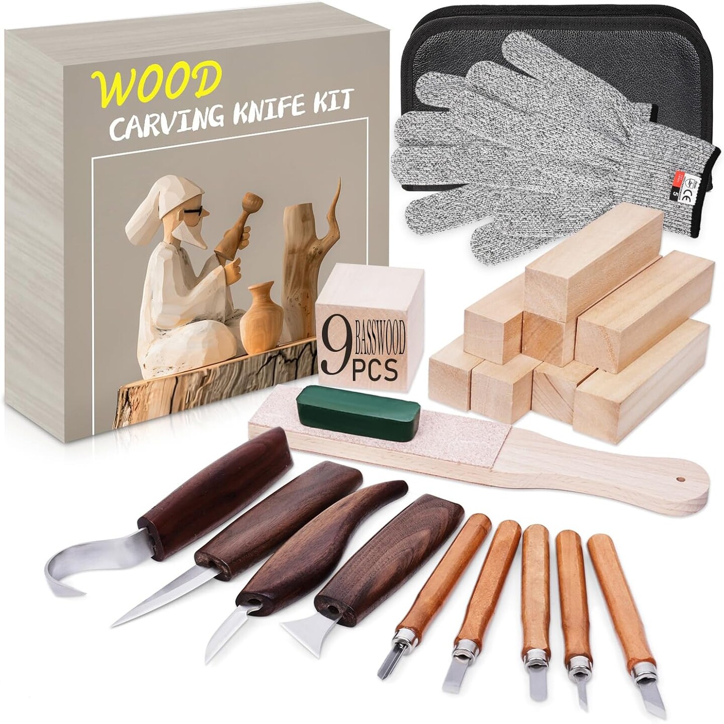 Knife IMYMEE Deluxe Wood Carving Kit With Leather Case,Wood Carving ...