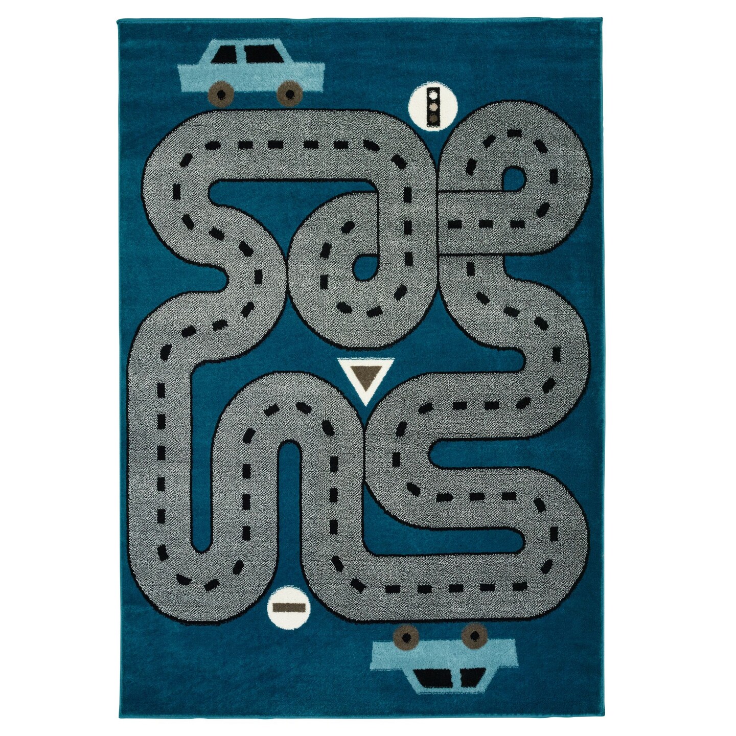 Laddha Home Designs 3.5' x 5.5' Navy Blue and Gray Racetrack ...