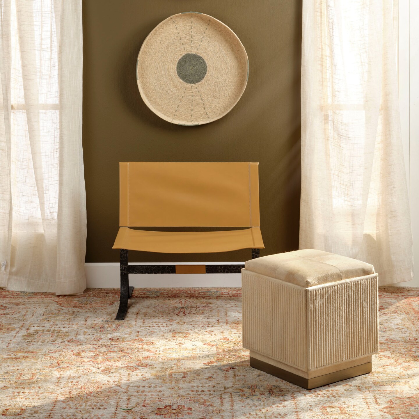 Jamie Young Company Ribbed Panel Hide Foot Stool Ottoman - 17.5" - Tan ...