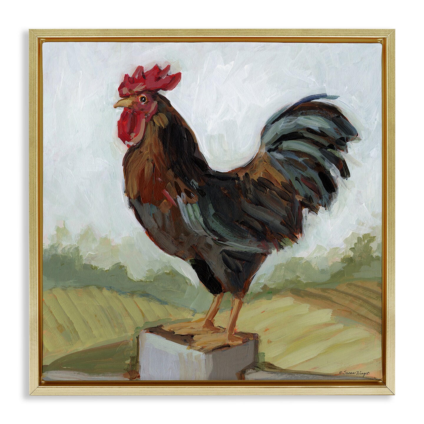 Stupell Industries Rooster Perched On Fence Floating Frame By Susan ...