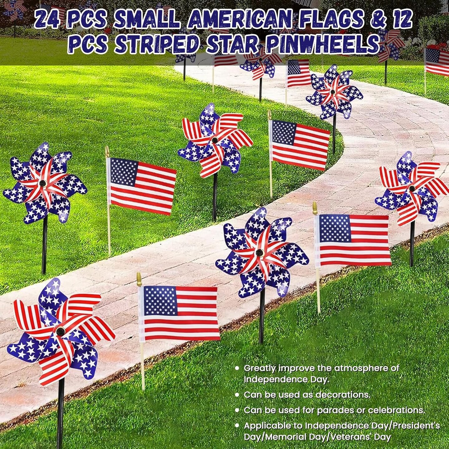 36 Pack 4th of July Decorations American Flags, Pinwheels (Multicolor ...
