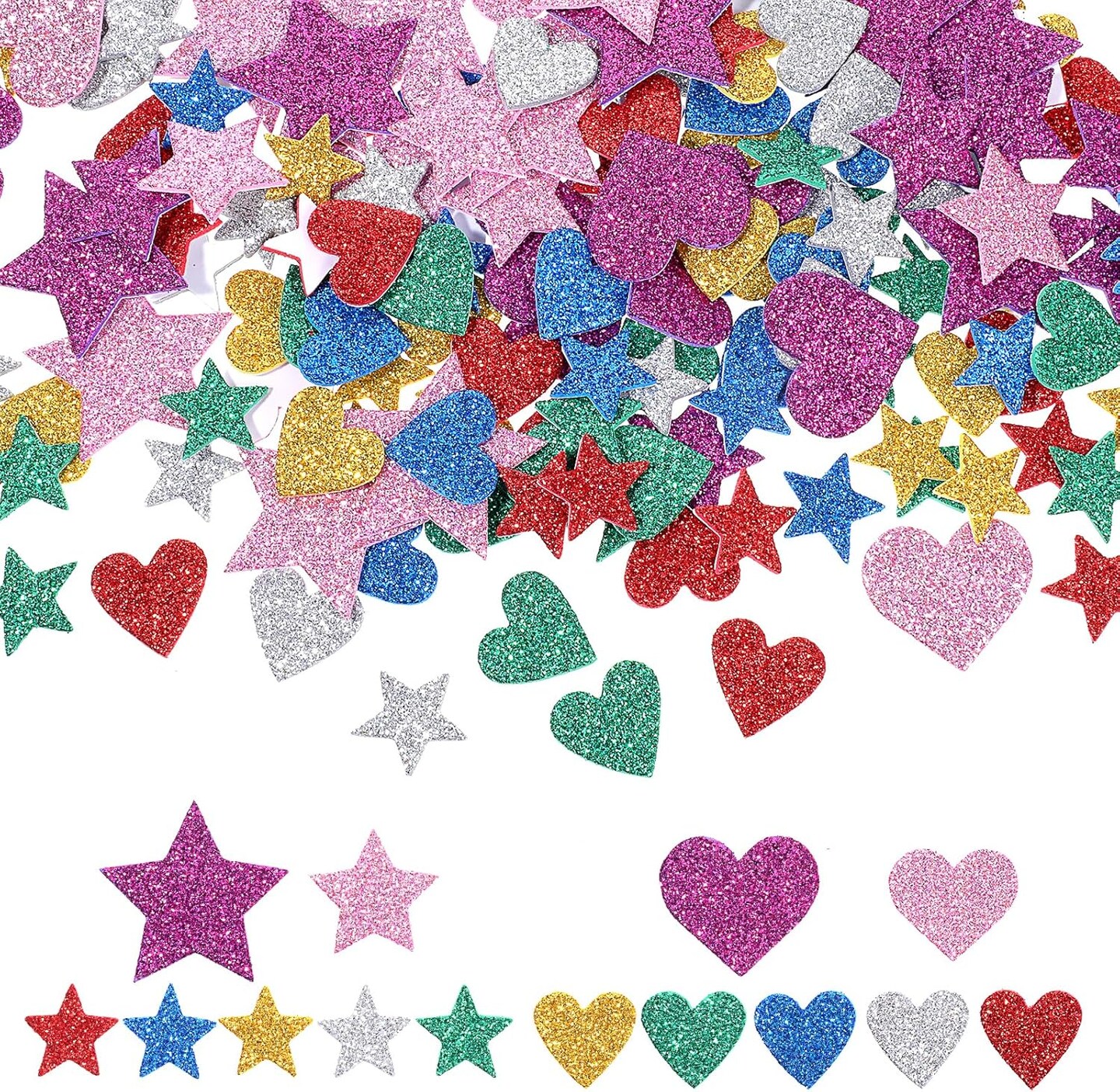 320 PCS Glitter Foam Stickers Colorful Star Heart Shaped | Michaels