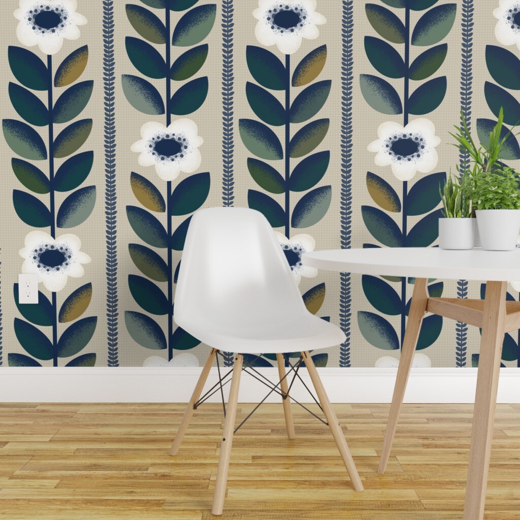 Peel & Stick Wallpaper 2FT Wide Floral Bold Stripes Jumbo Scale Custom ...