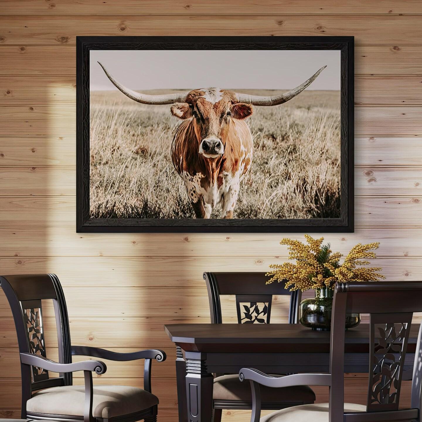 Framed Western Decor Longhorn Wall Art - Texas Longhorn Print in Rustic ...