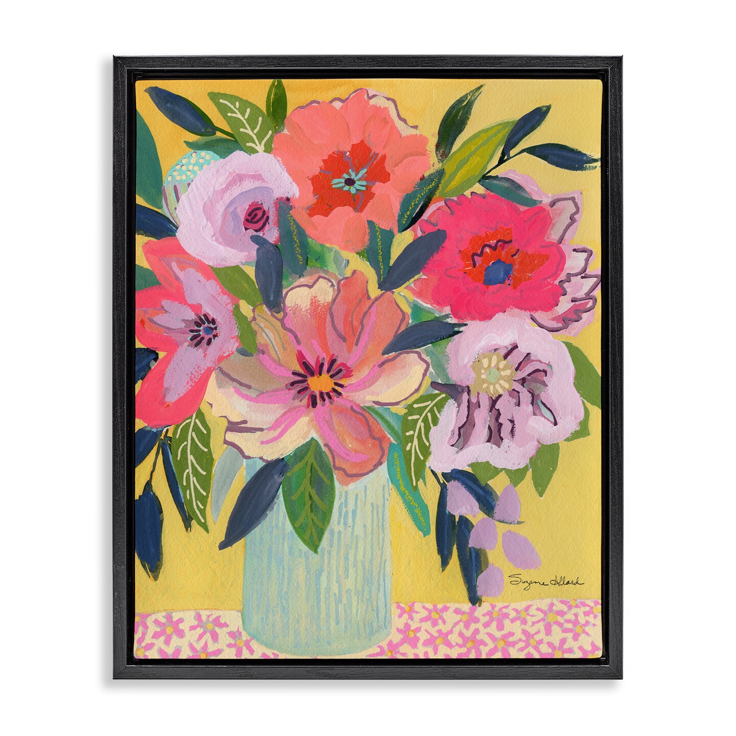 Stupell Industries Vibrant Pink Bouquet on Yellow Floating Frame Design ...