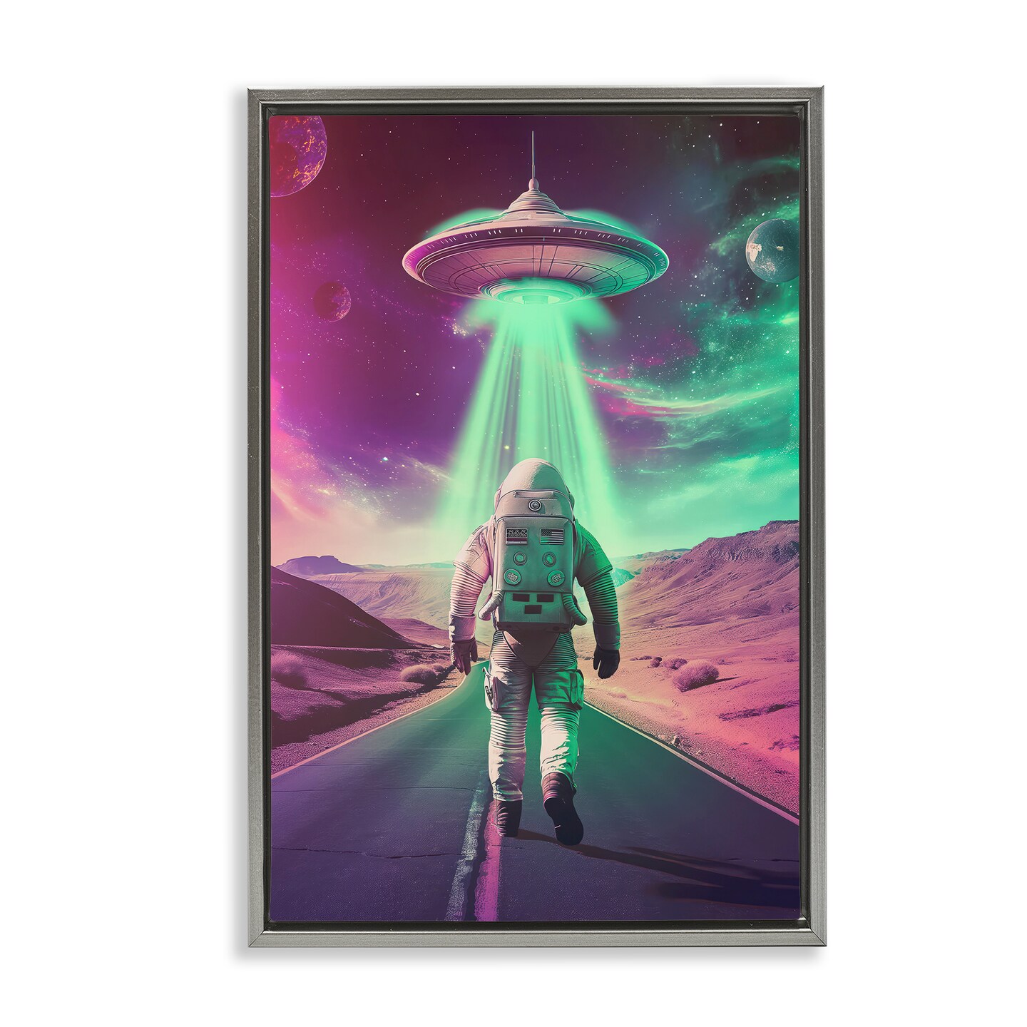 Stupell Industries Astronaut Walking Toward UFO Floating Frame Design ...