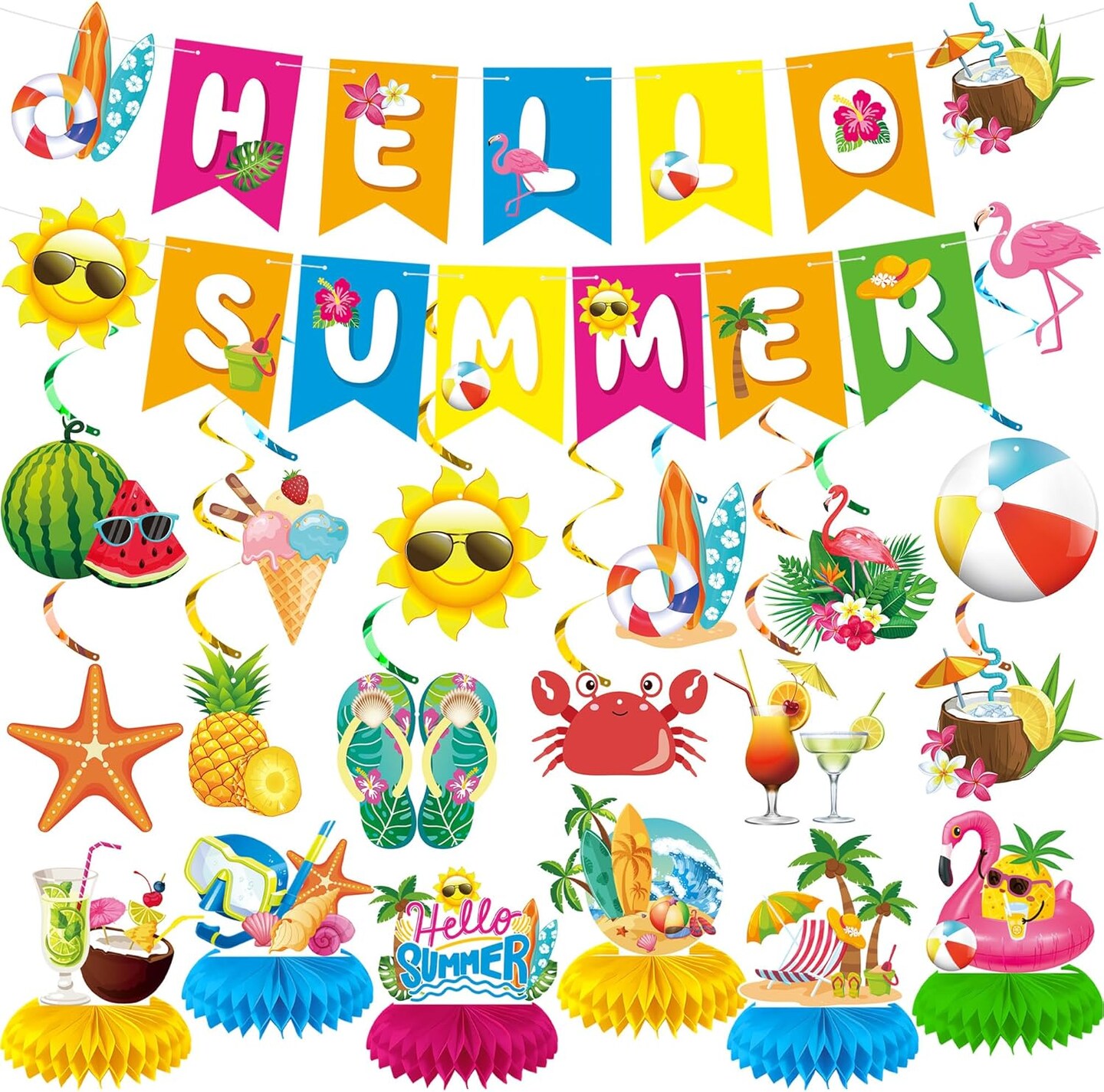 Summer Party Decorations Hello Summer Banner Hanging Swirls and ...