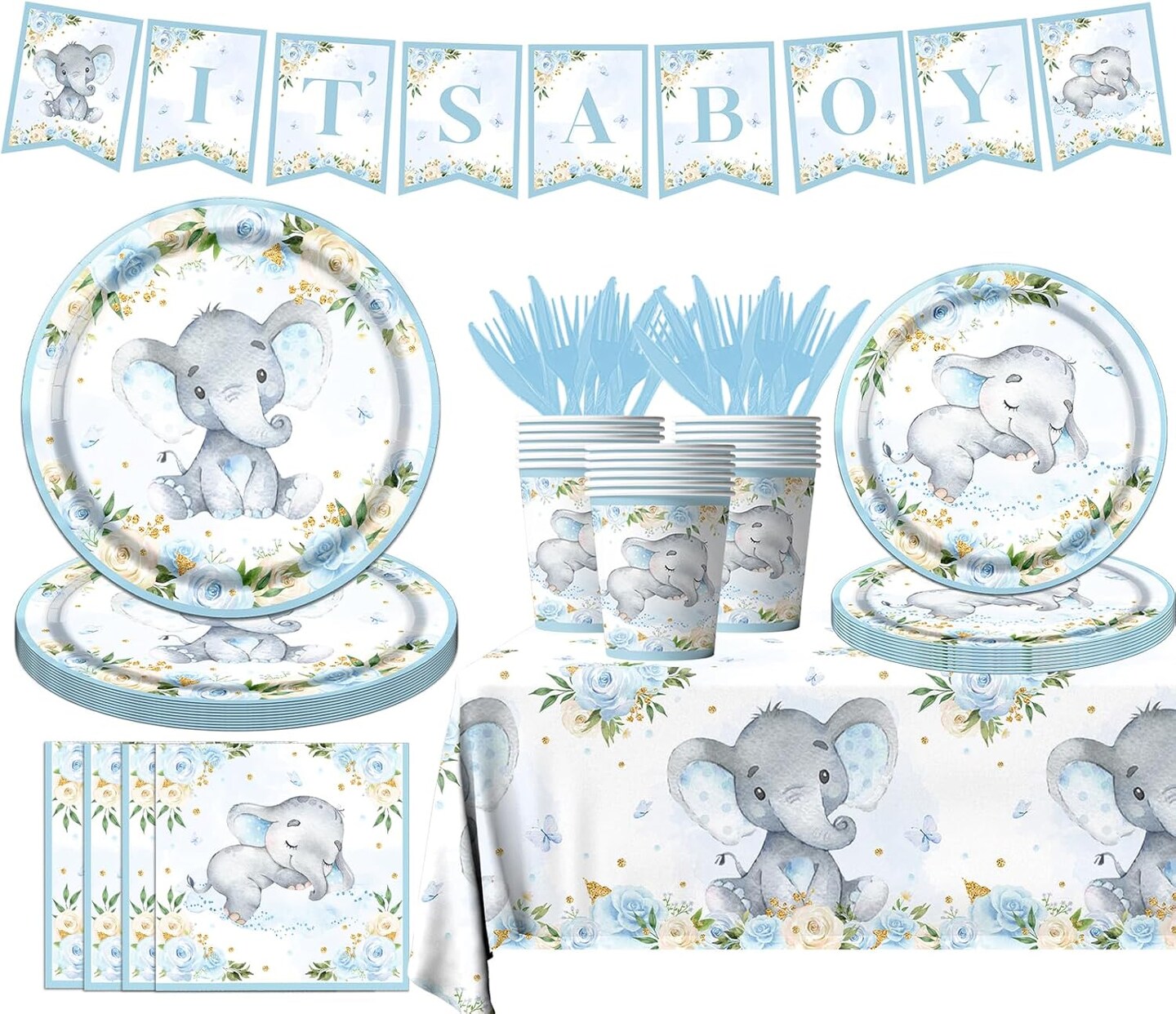 142Pcs Blue Elephant Baby Shower Decorations and Tableware Sets | Michaels
