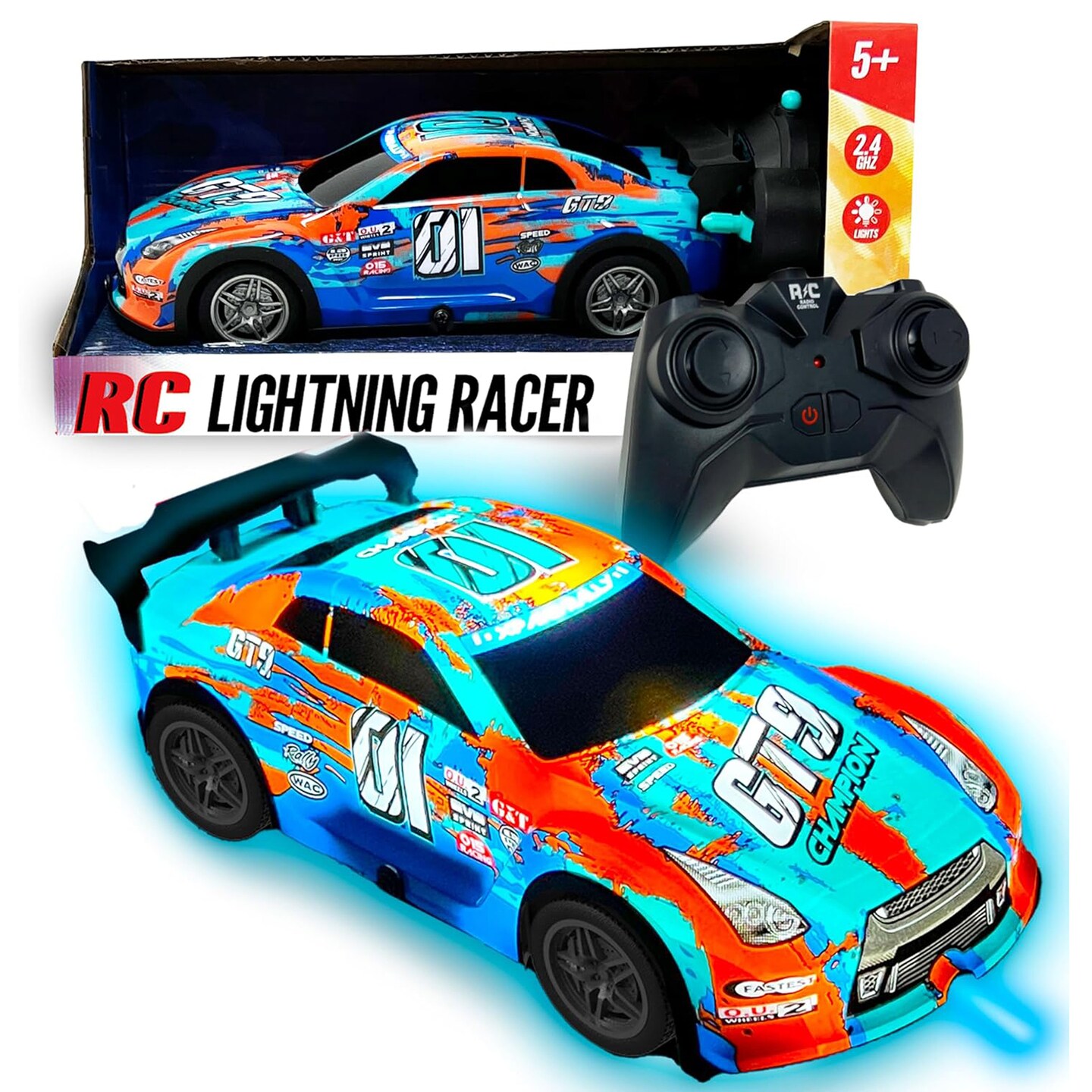 Hyper Drive: RC Lightning Racer - Blue-Teal-Orange - Light-Up Remote ...