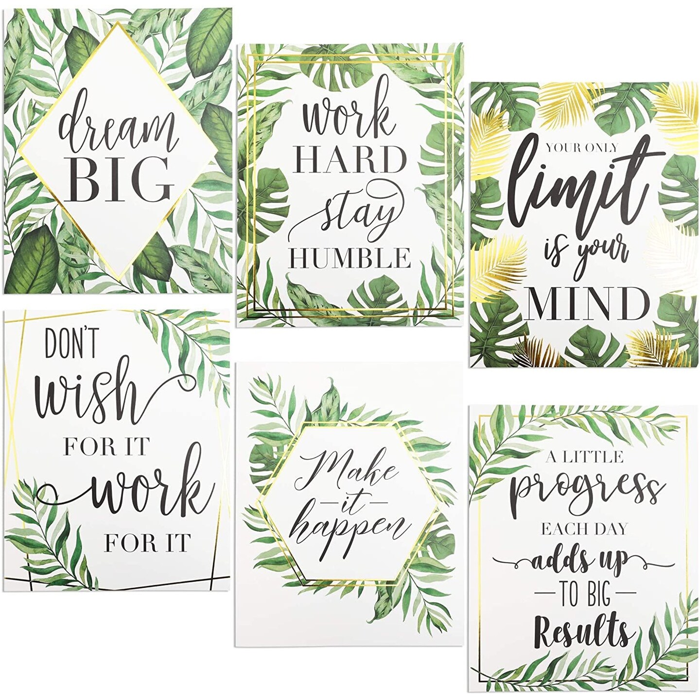 Motivational Posters with Tropical Foliage for Office Decor (8x10 In, 6 ...