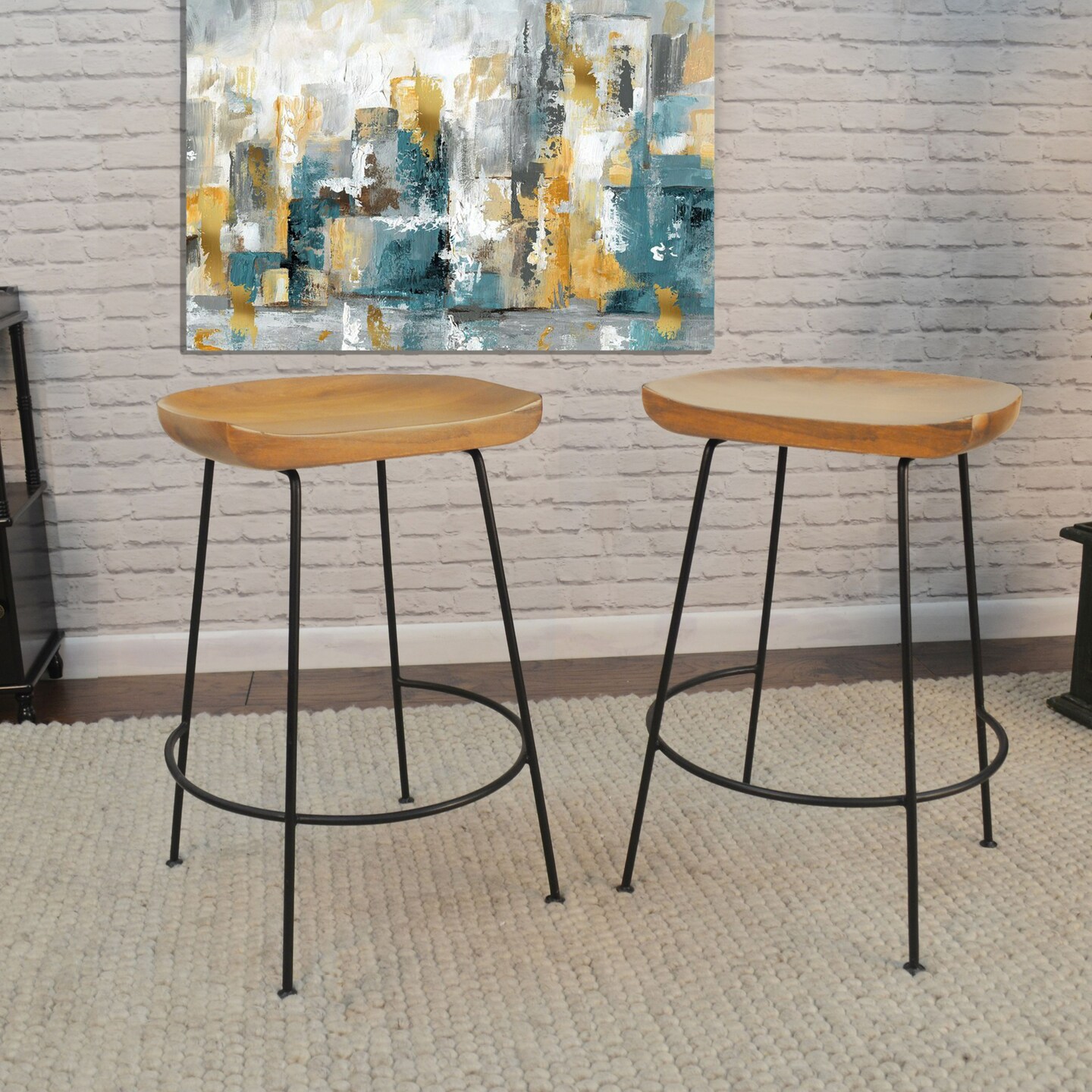 Contemporary Home Living Scooped Counter Stools - 24.5" - Brown and ...