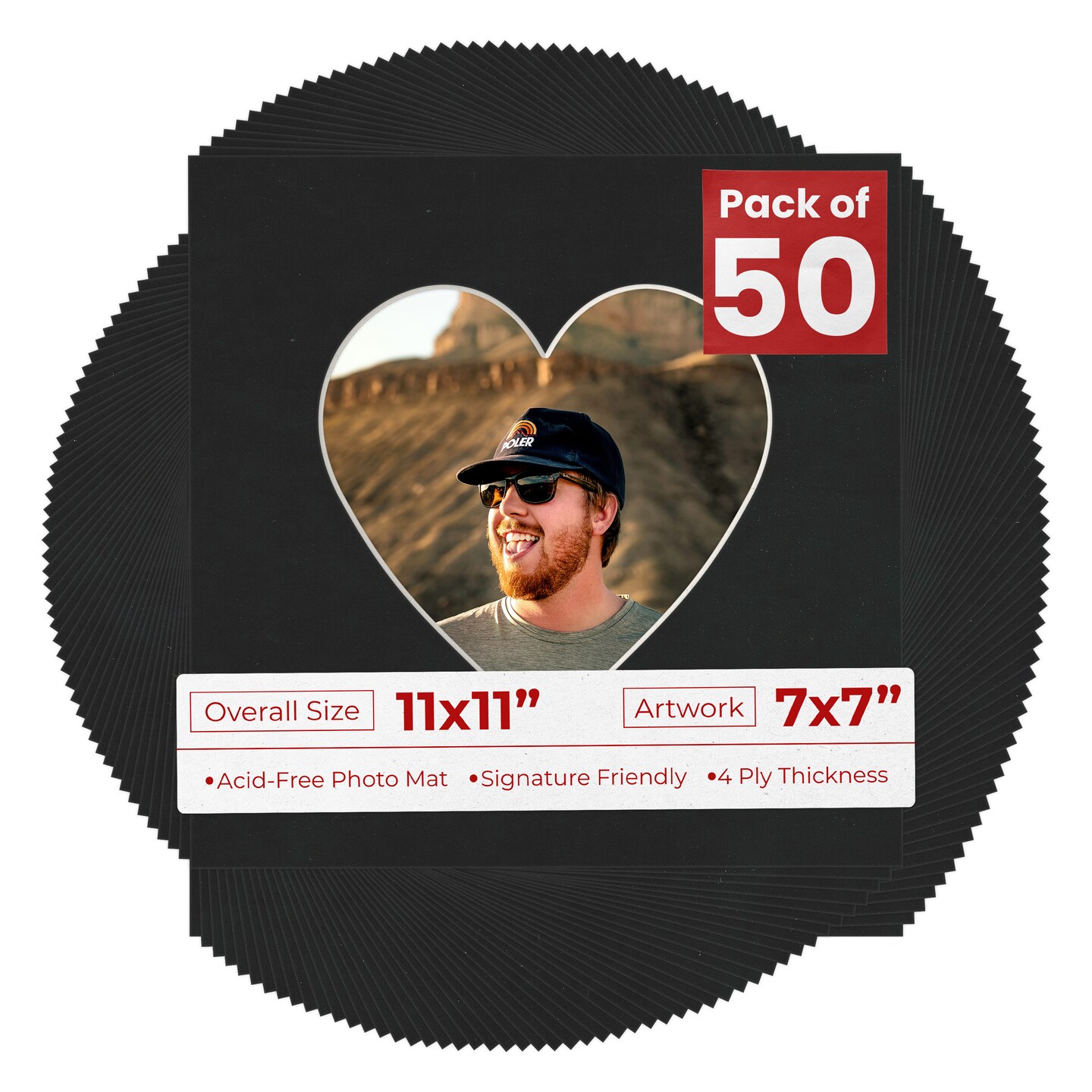 Black Suede Mat Board for 11x11 Frames - Heart Opening for 7x7 Photos ...