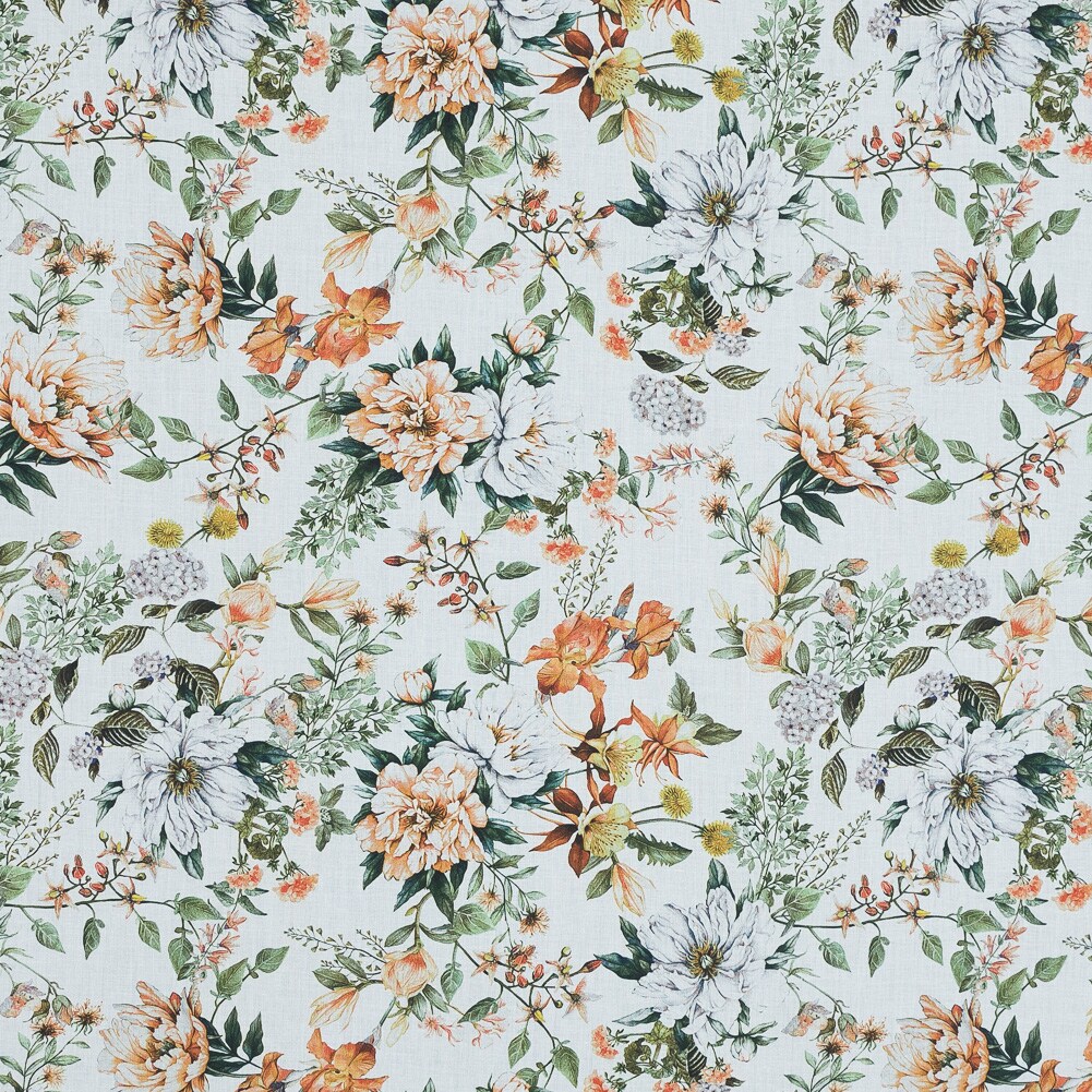 1 Yard Cotton Voile Orange and Green Floral Les Fleurs de L'amour Print ...