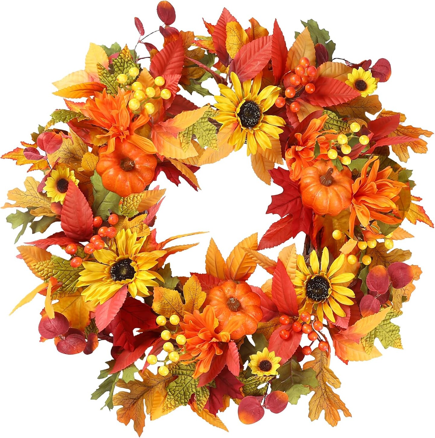Fall Wreath Sunflower Pumpkins Berries Maple Leaves Daisies | Michaels