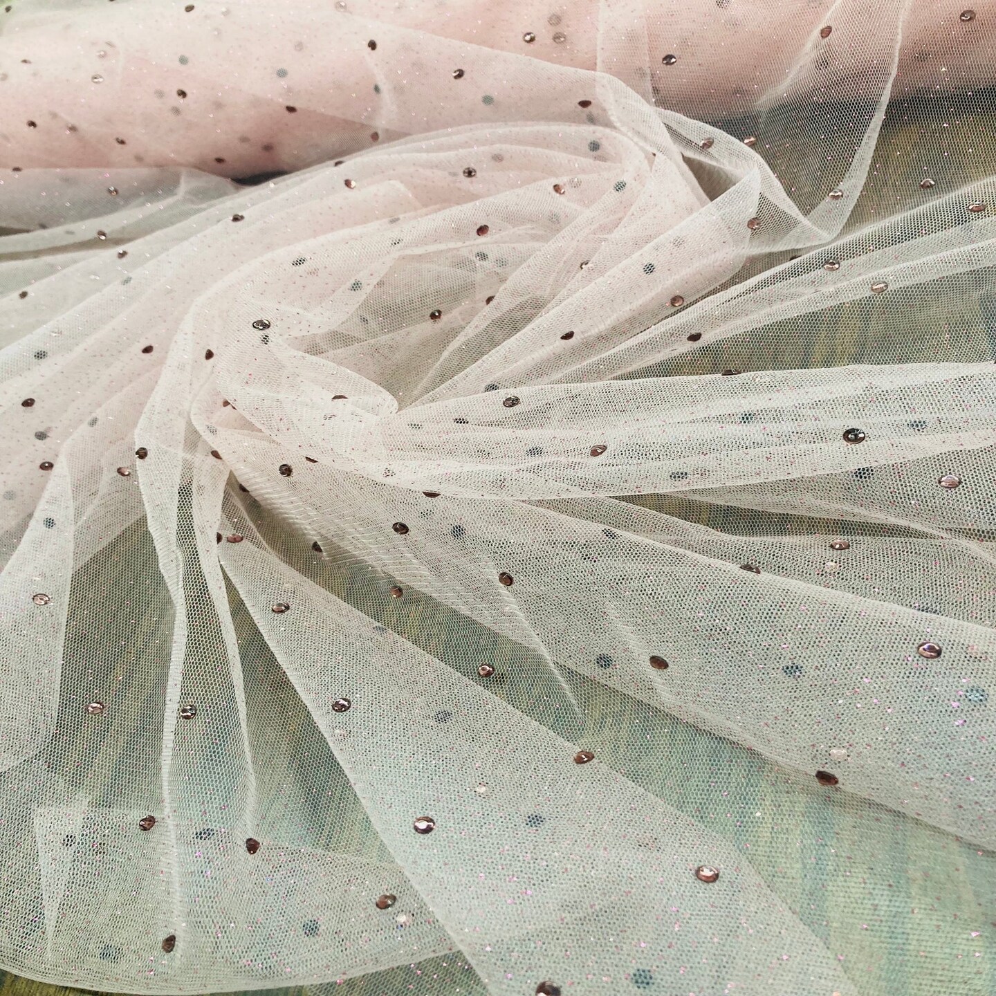 1 Yard Glitter Mesh Fabric with Scattered Rhinestones 60" Wide, 2-Way ...