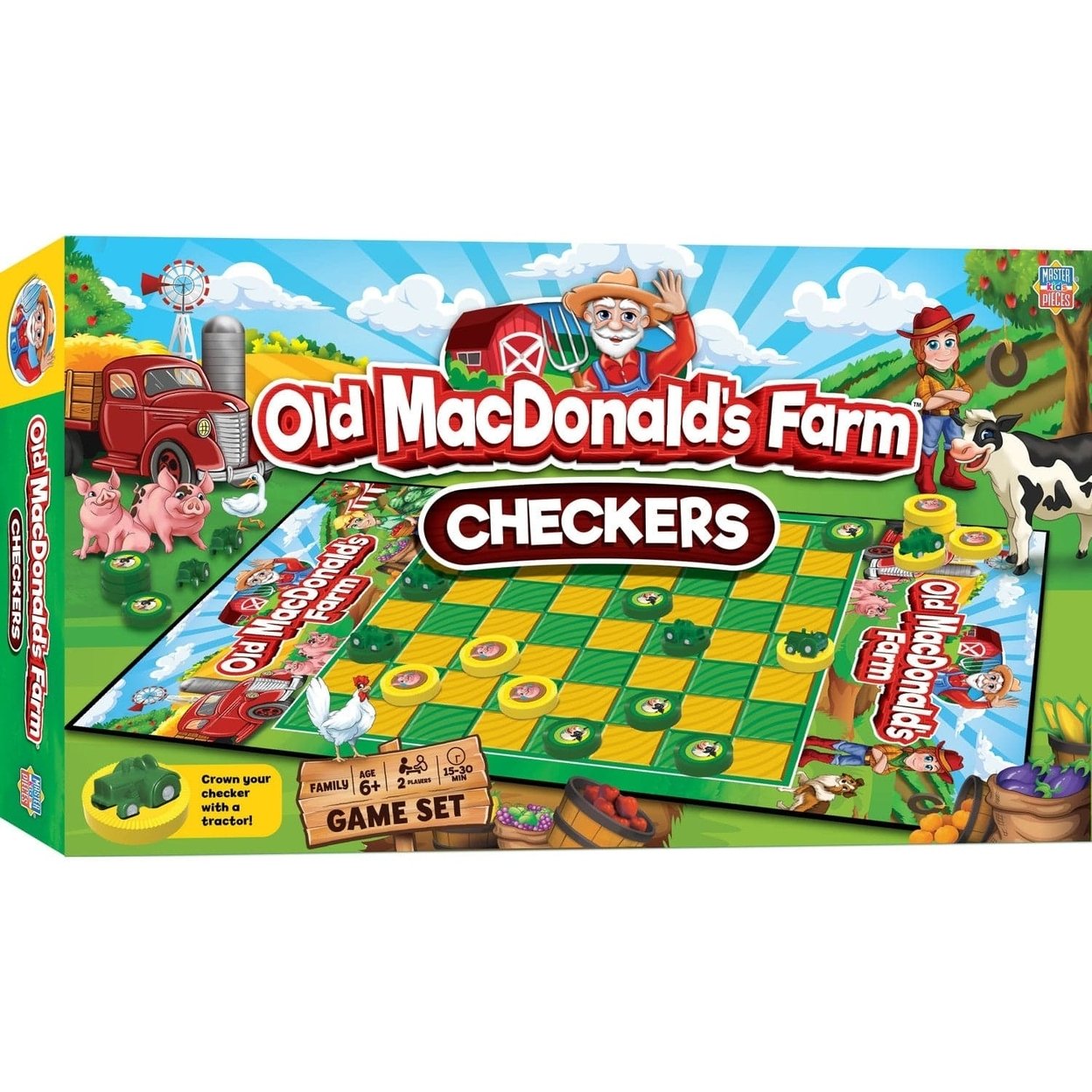 Old Macdonalds Farm Checkers Game 24 Animal Pieces 8 Tractor Kings Ages ...