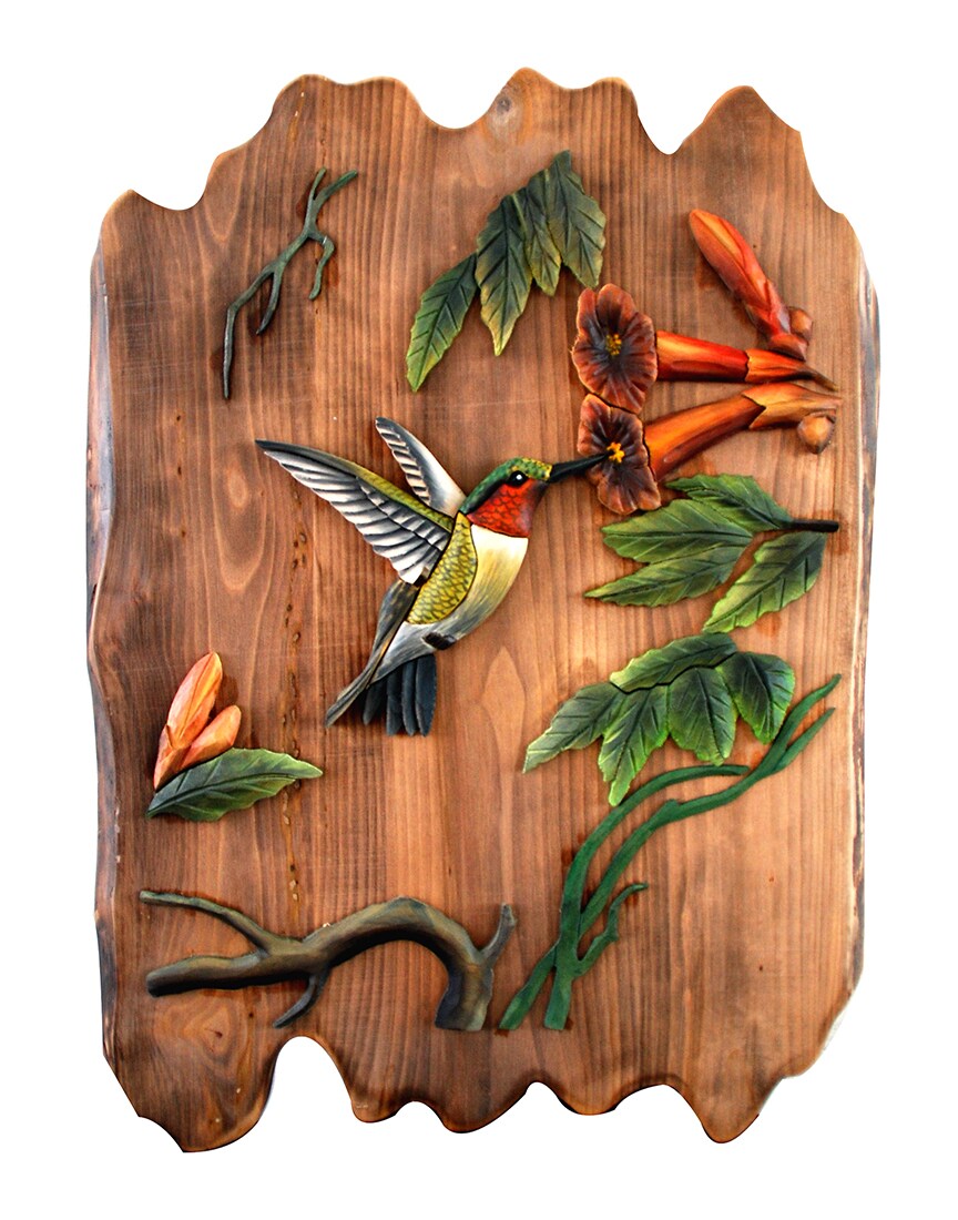 Hummingbird Hand Crafted Intarsia Wood Art Wall Hanging 17 X 21 X 2 ...