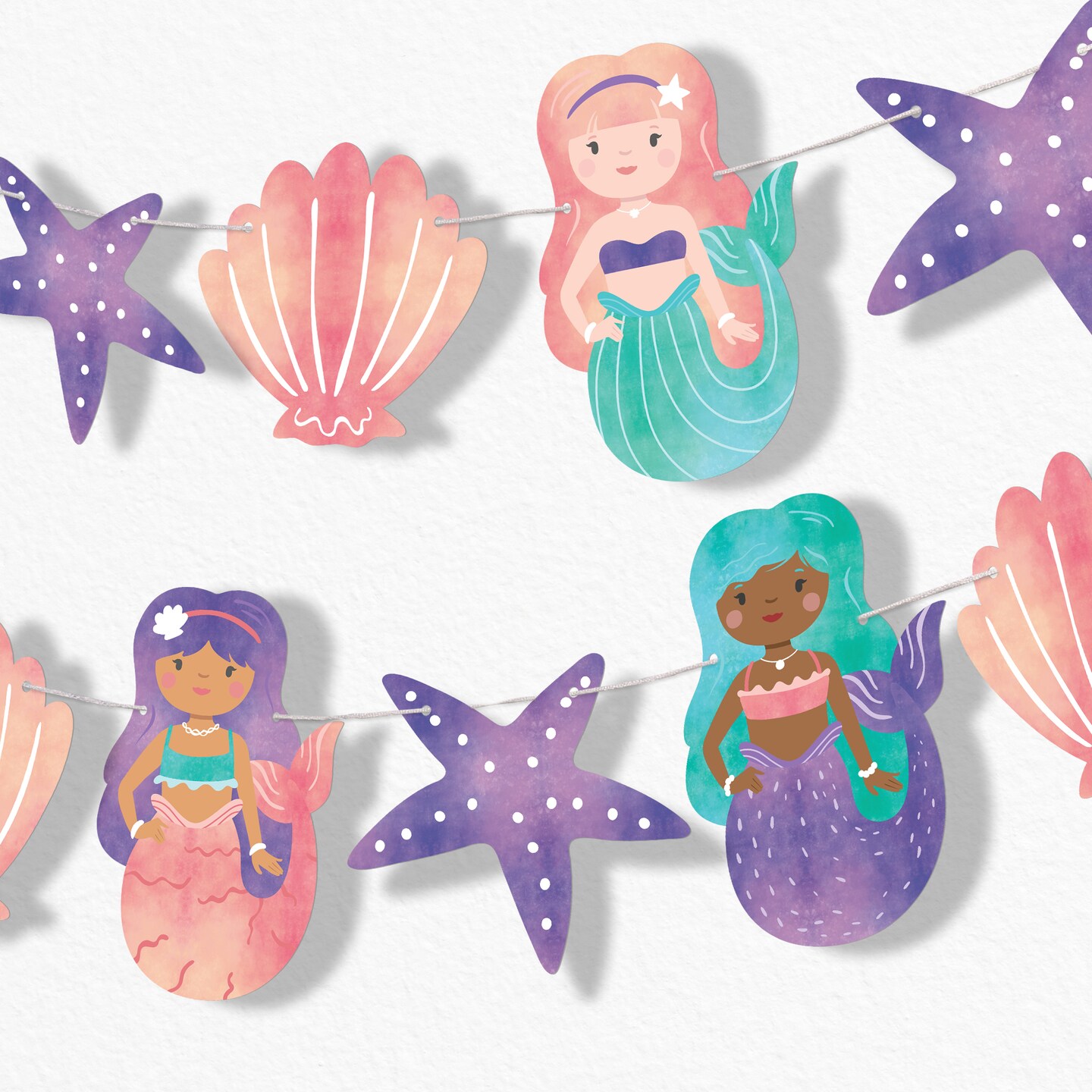 Big Dot of Happiness Mermaid Garland Banner, Pink & Purple Mermaid ...