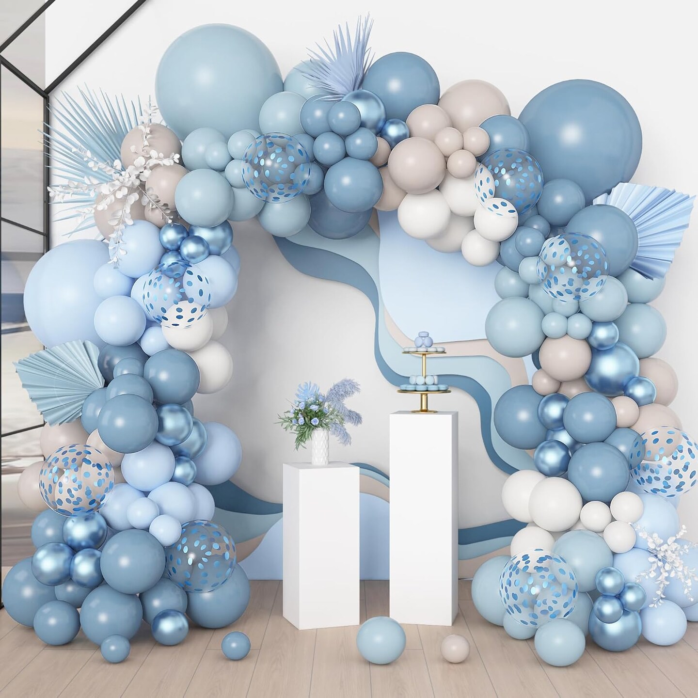 173Pcs Dusty Blue Balloon Arch Garland Kit, Baby Light Dusty Blue White Sand Metallic Blue ...