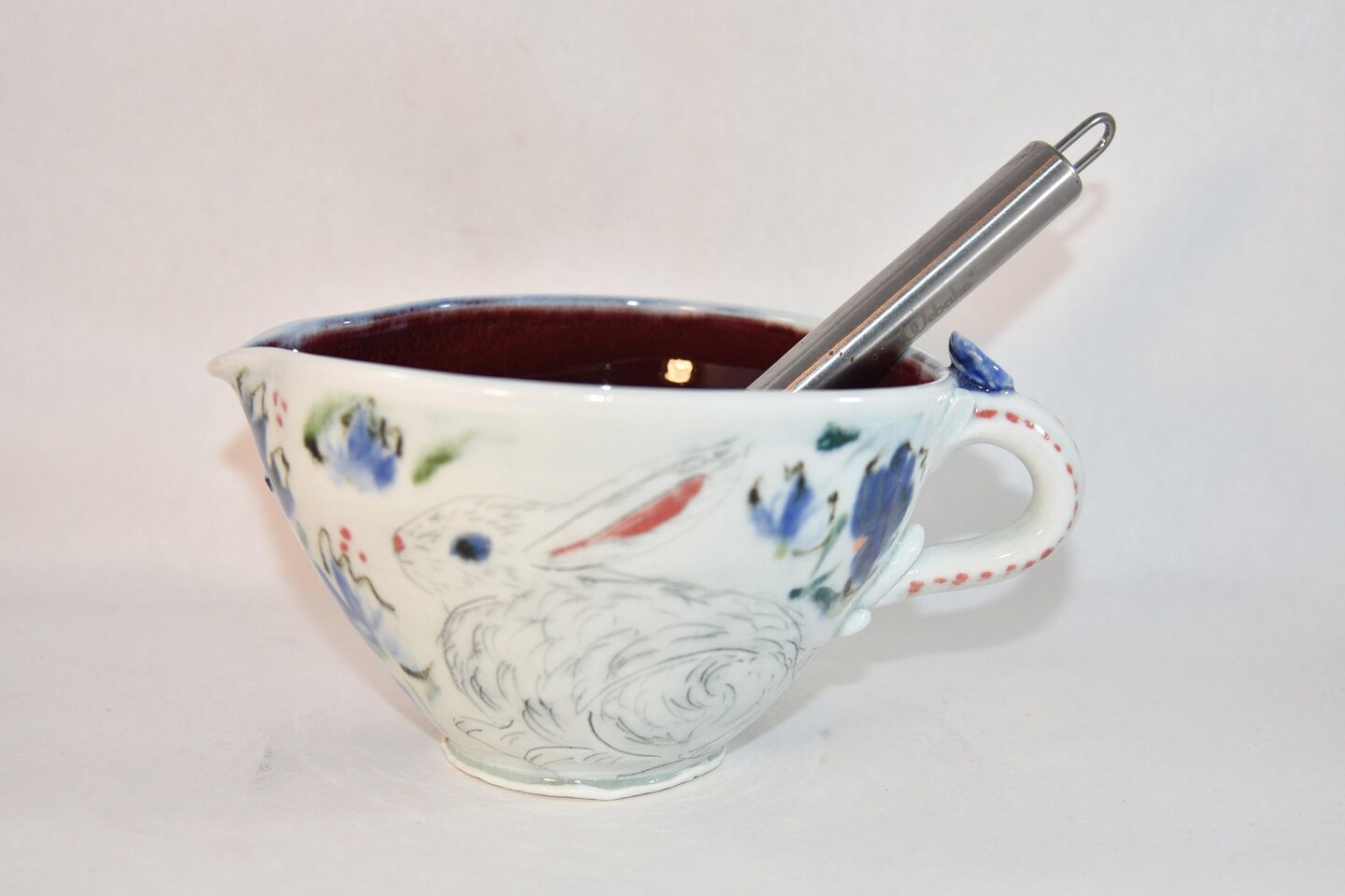 Handmade Pottery Mixing Bowl with Bunny Rabbit. Ceramic Batter Bowl ...