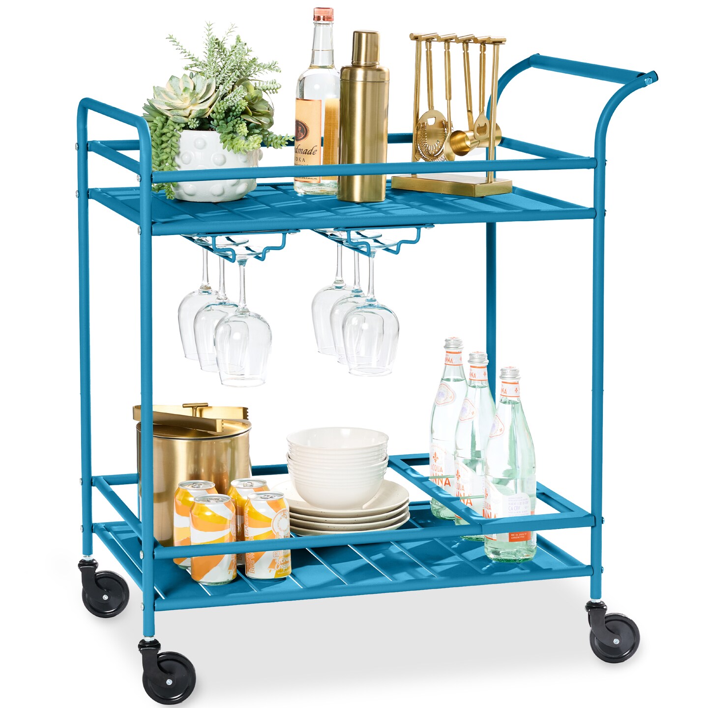 Best Choice Products 2-Tier Rolling Bar Cart Indoor/Outdoor w/ Storage Shelves, Wine Rack ...