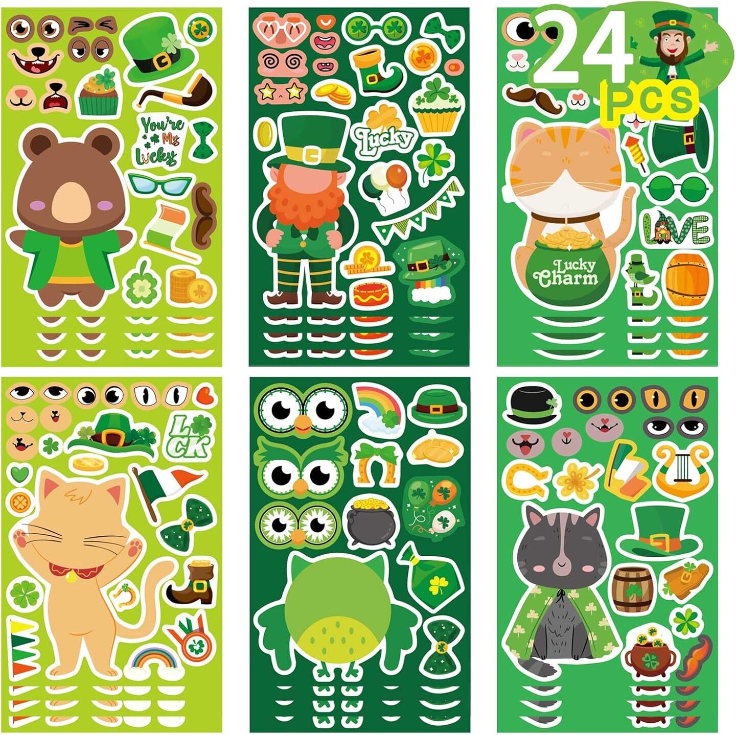 24 Sheets St. Patrick's Day Stickers for Kids Toddlers Make a Face ...