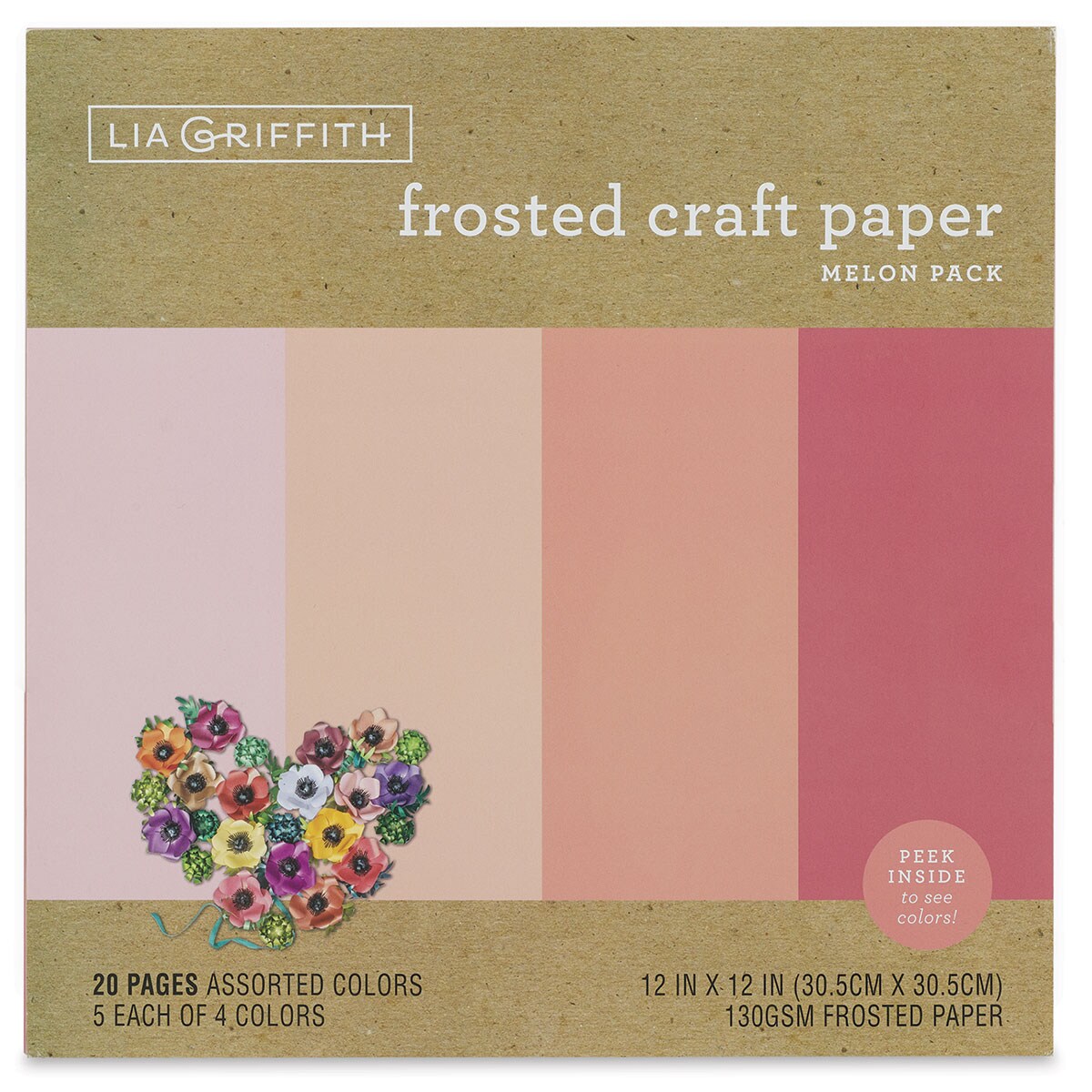 Lia Griffith Frosted Craft Paper - Melon, 12" X 12", 20 Sheets, 130 gsm, Color: Orange, Count: 1 ...