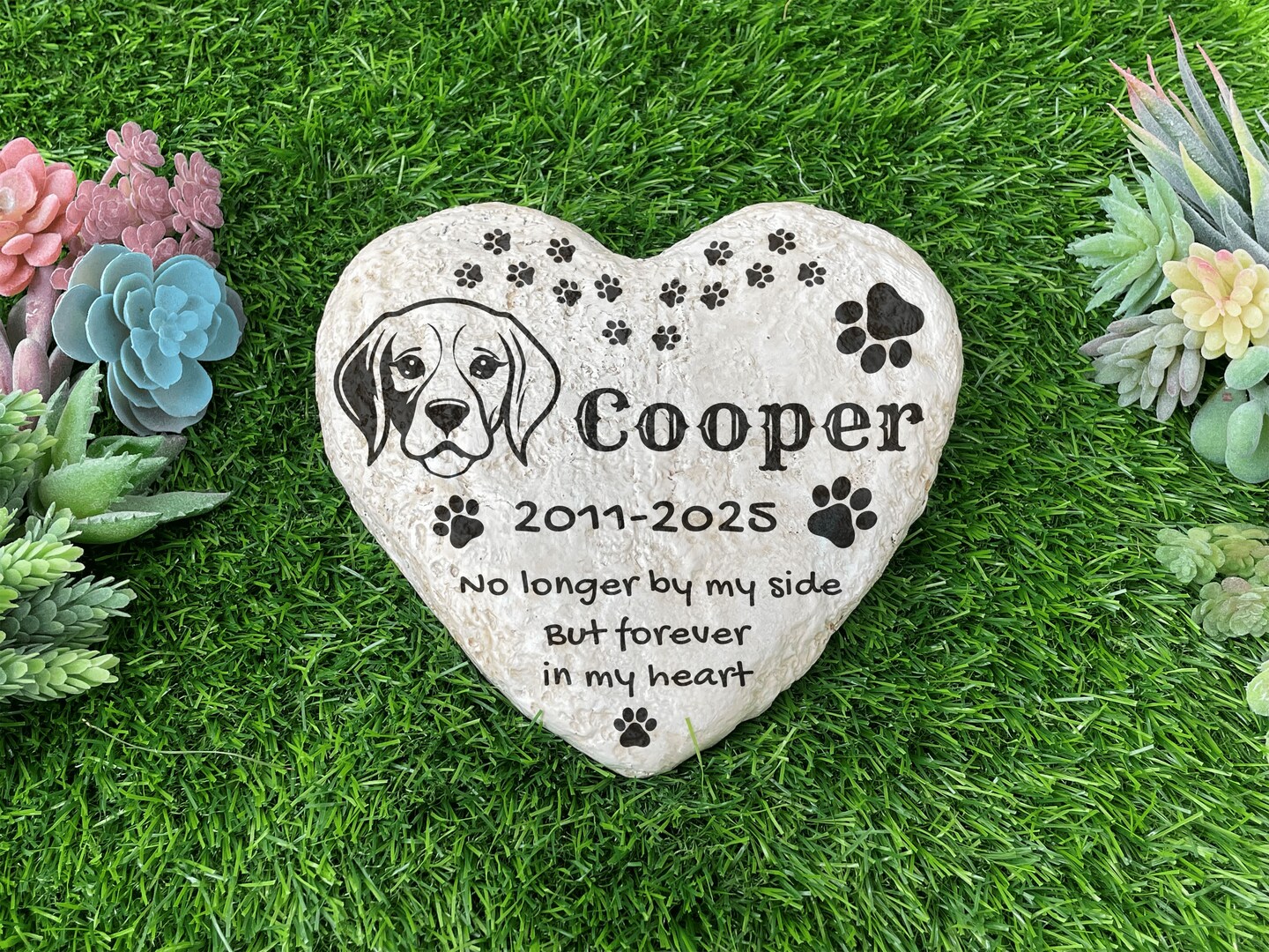 Custom Engraved Pet Memorial Garden Stone, 9.45x9.45 inch Heart Shaped ...