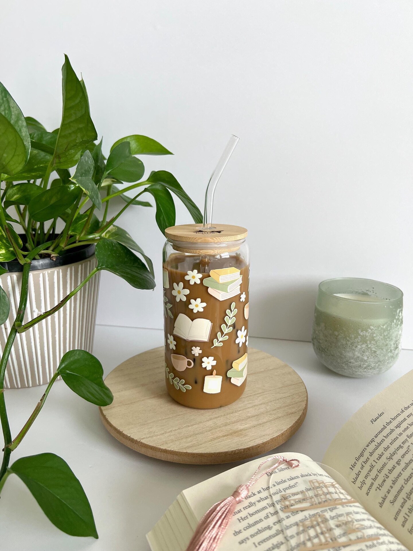 Bookish Iced Coffee Glass, Books and Coffee Iced Coffee Glass Cup, Book ...