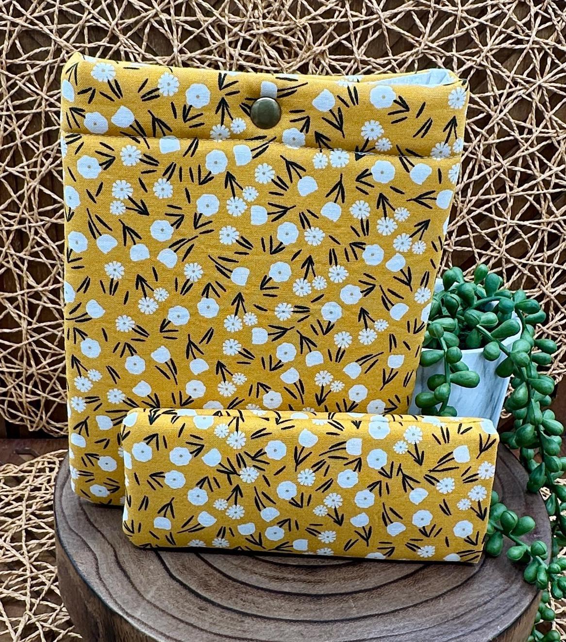 Kindle Sleeve and Eyeglass Case Set Sunny Yellow with White Floral ...