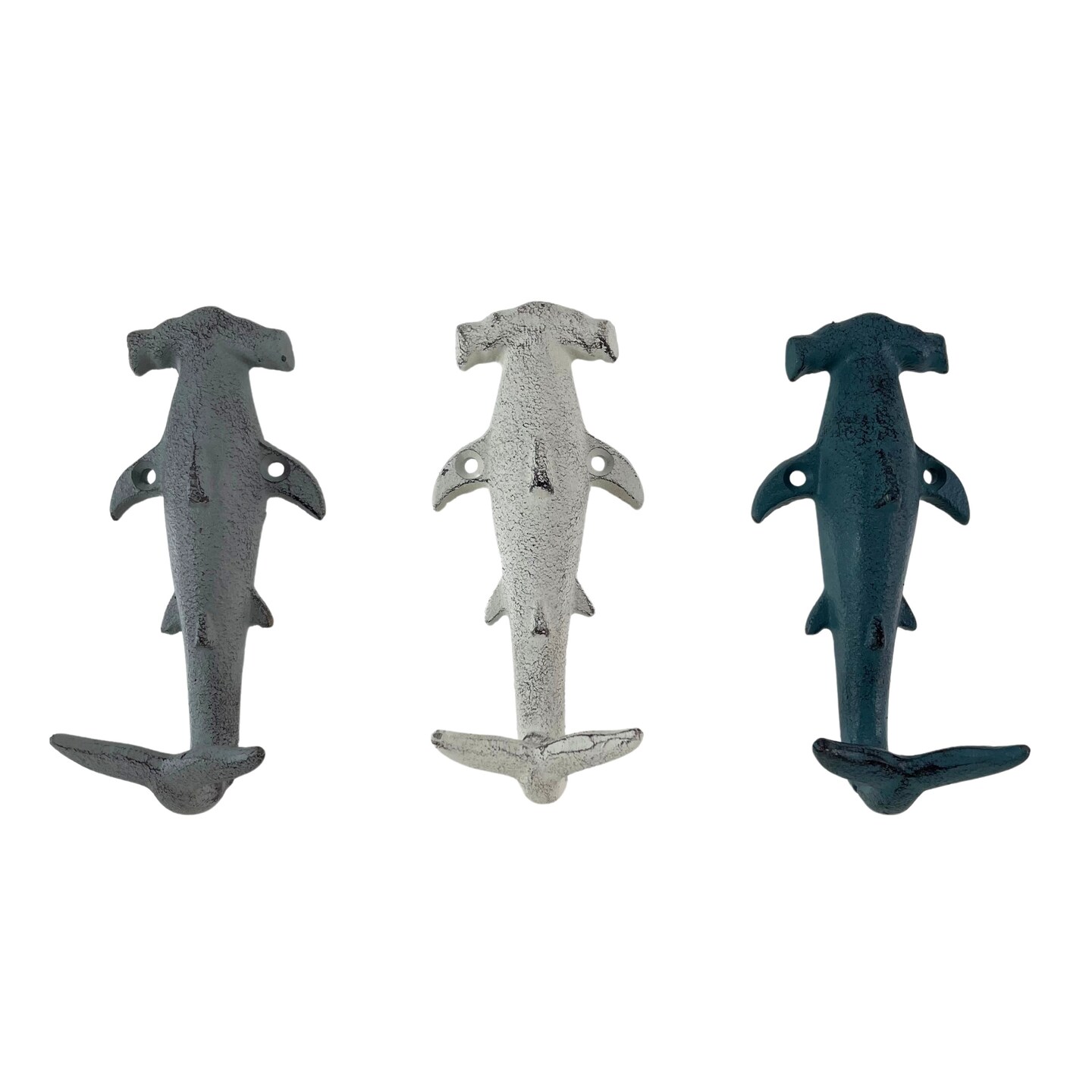 Hammerhead Shark Wall Hooks Set – Cast Iron Nautical Decor, 5 Inches ...