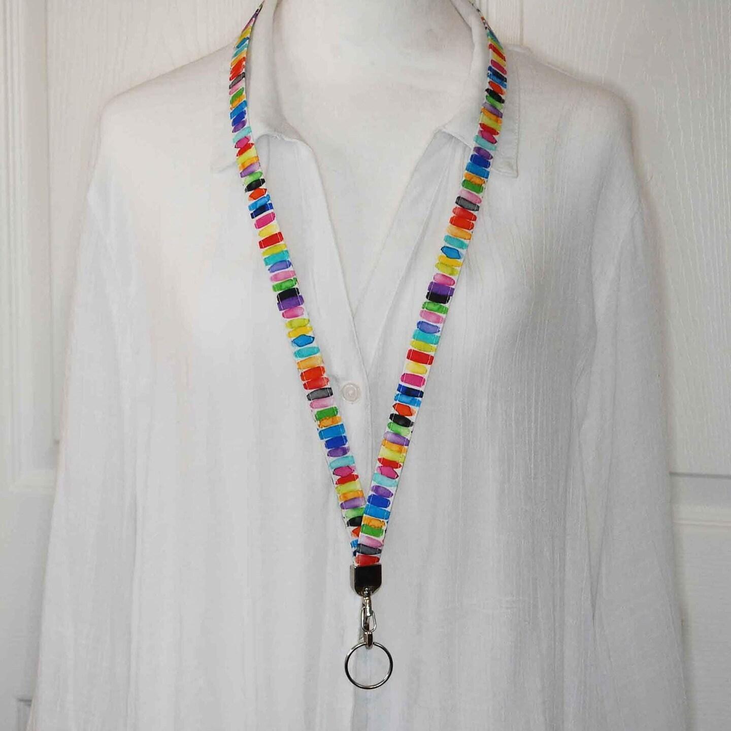 Rainbow Watercolor Lanyard - Fabric Neck Strap in Choice of Length ...