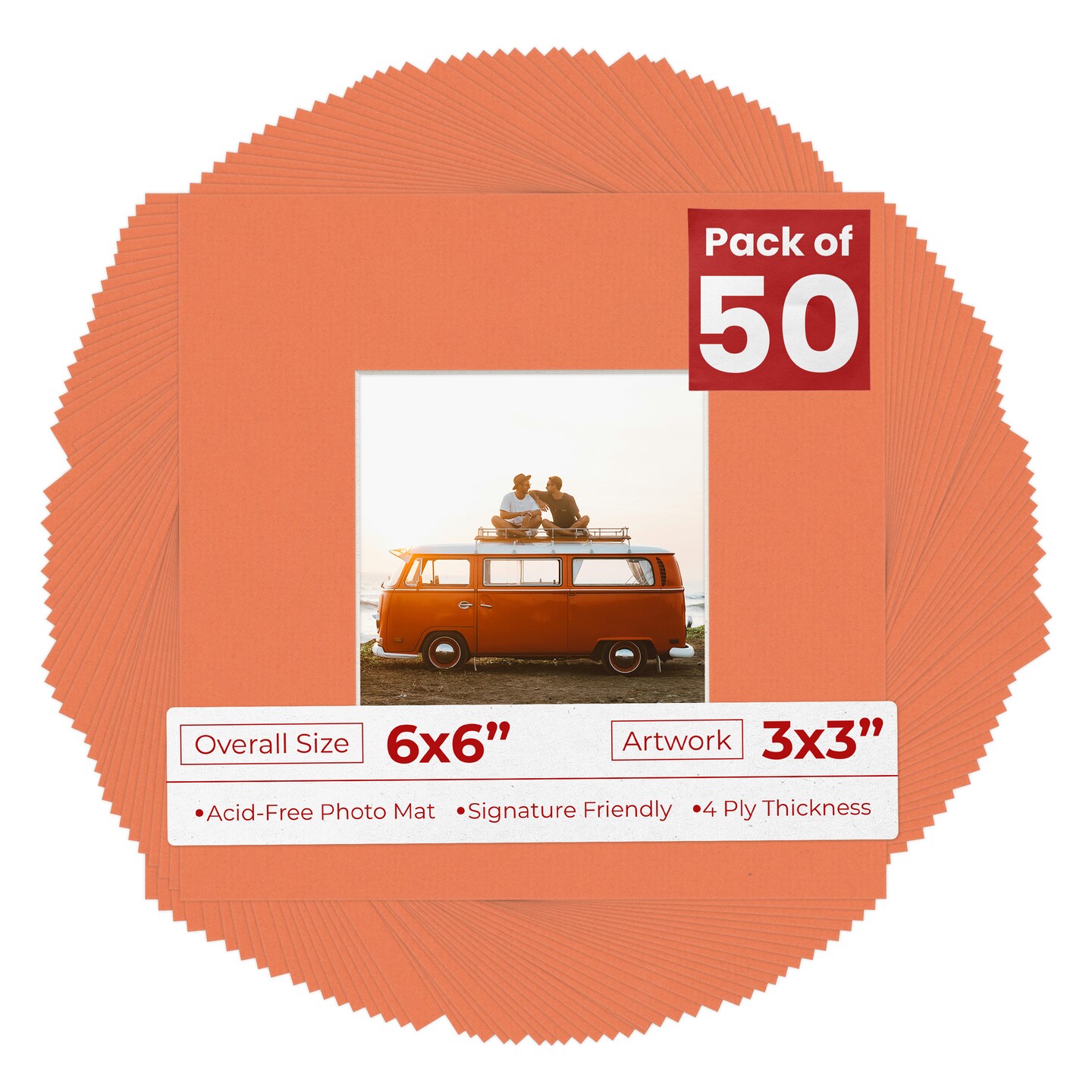 Carnelian Orange Mat Board for 6x6 Frames - Fits 3x3 Photos, Color ...