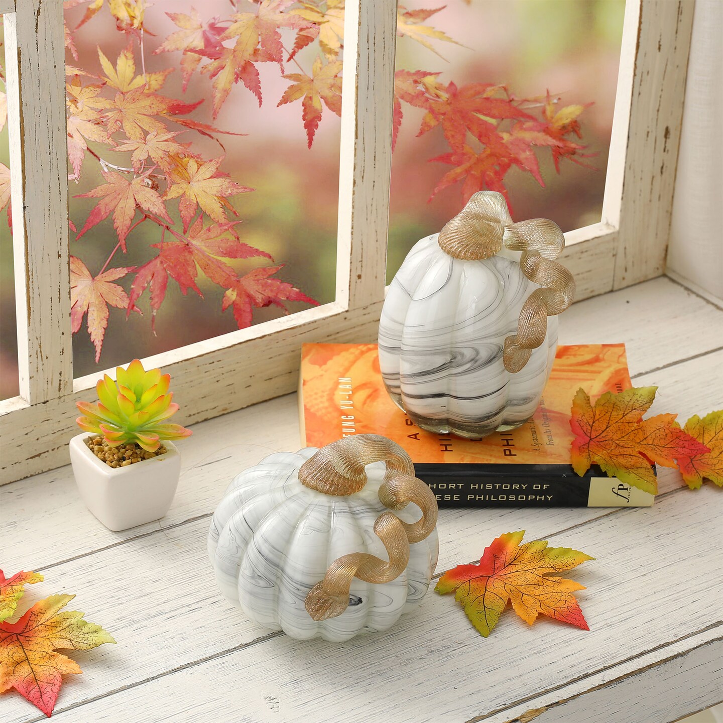 Set of 2 Handmade Gray Marble Glass Pumpkins | Michaels