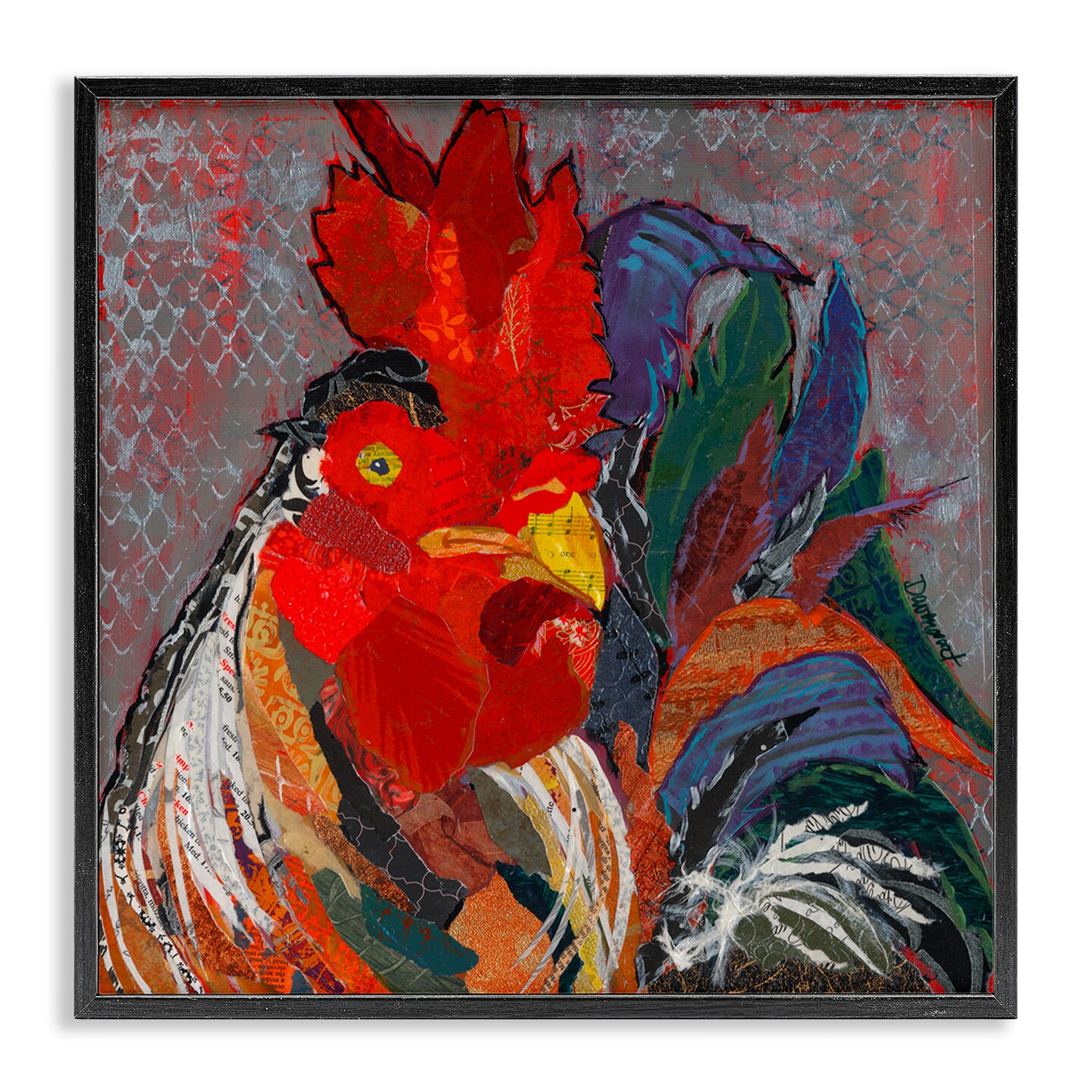 Stupell Industries Patterned Collage Rooster Framed Giclee Wall Art ...