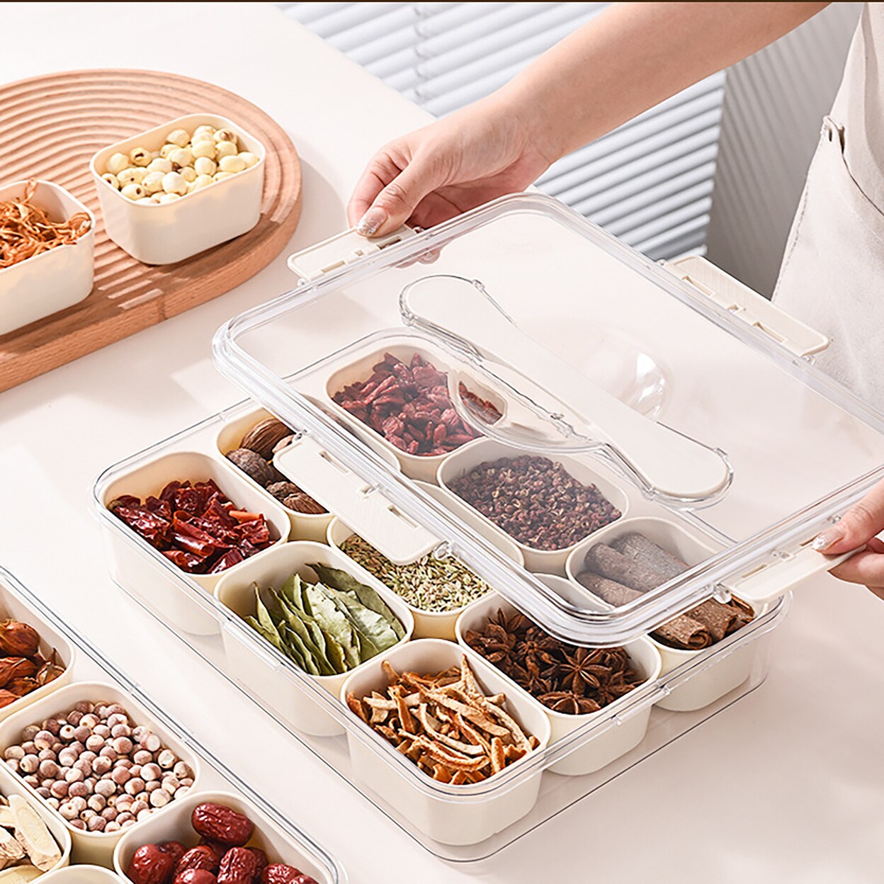 Spice Storage Box Fridge Crisper Box 9 Detachable Compartments Food ...