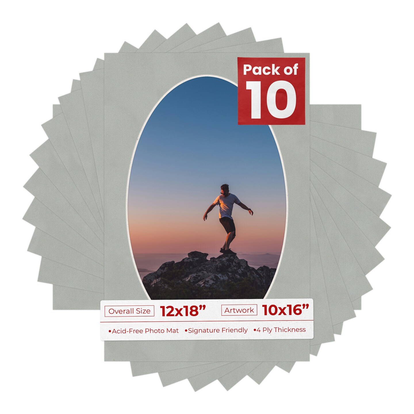 Light Grey Suede Mat Board for 12x18 Frames - Oval Opening for 10x16 ...