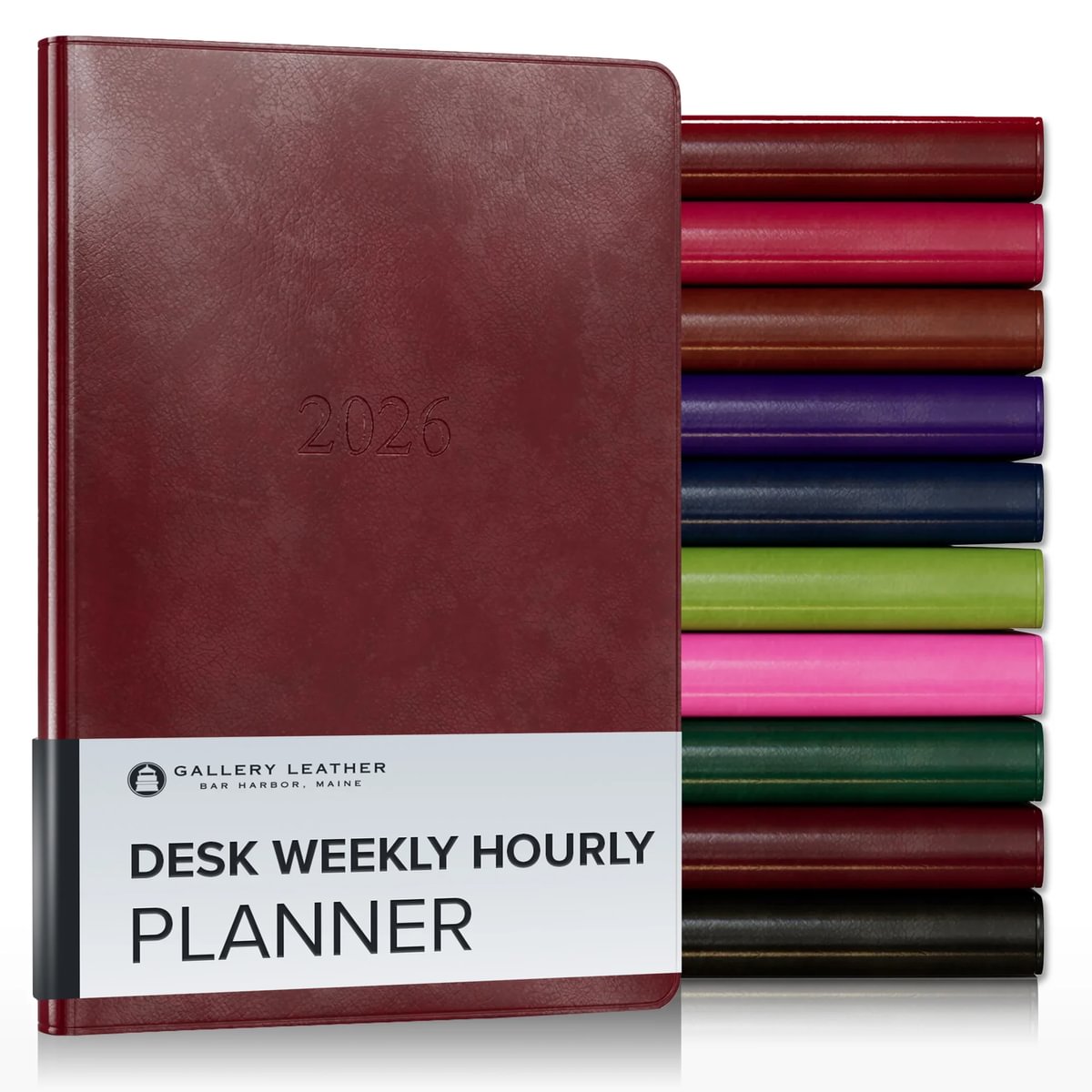 Gallery Leather Desk Hourly Weekly Monthly Planner 2026, Elegantly Bound Calendar Planner and ...