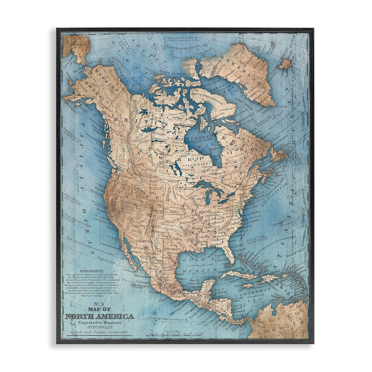 Stupell Industries North America Traditional Map Framed Giclee By Susan ...