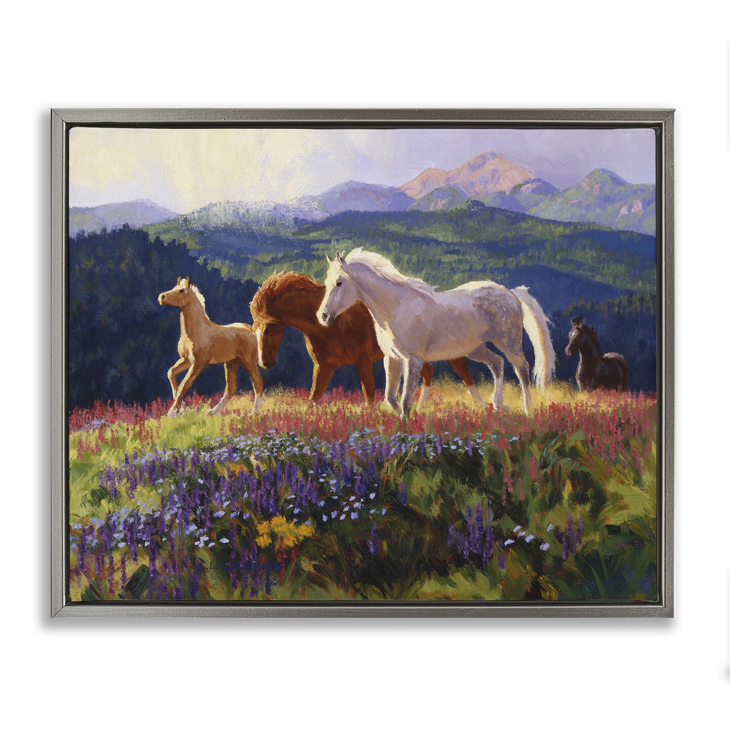 Stupell Industries Charming Mountain Valley Horses Floating Frame By ...
