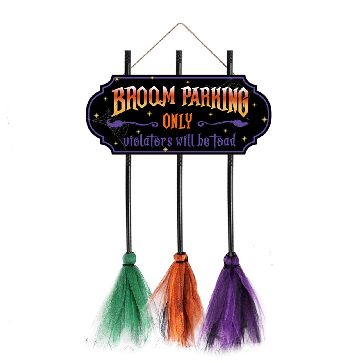 Halloween Broom Parking Sign With 3 Wooden Witch Brooms Solid Wood ...