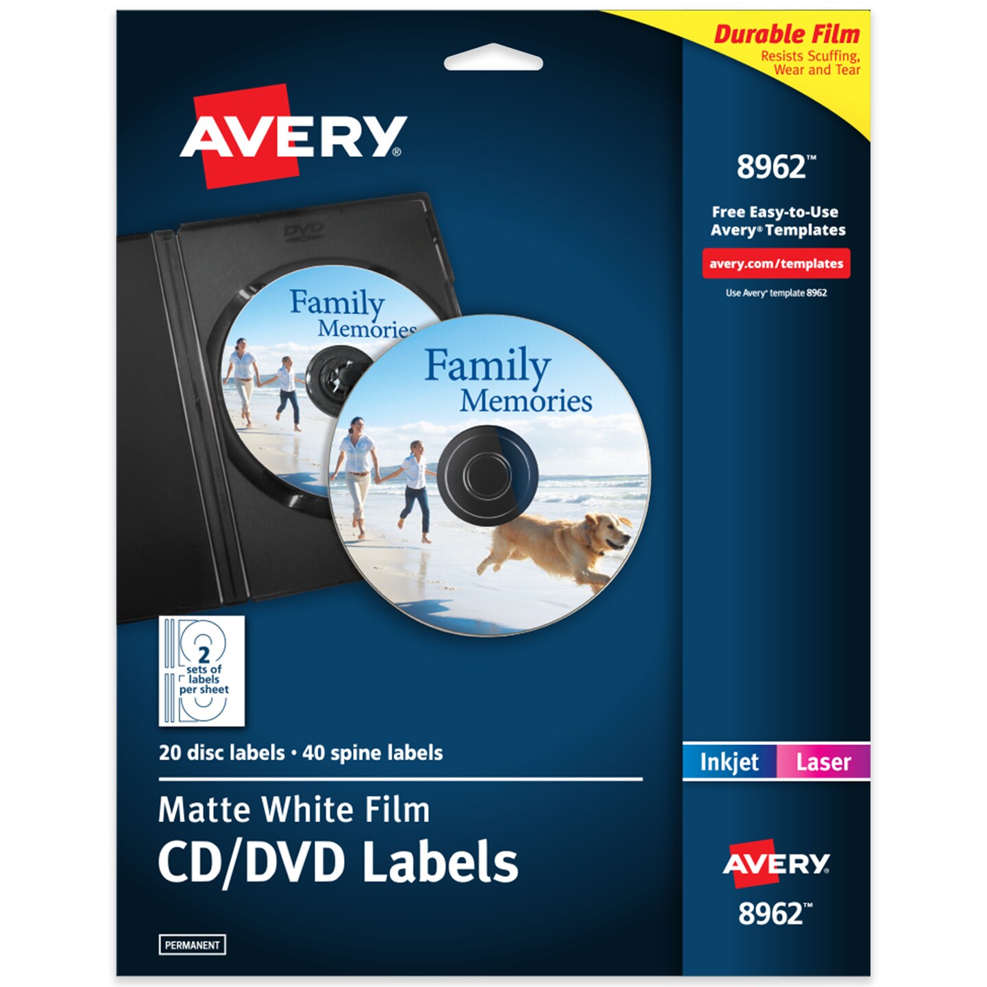Avery Printable DVD Labels, Matte White Film, Permanent Adhesive, Laser ...