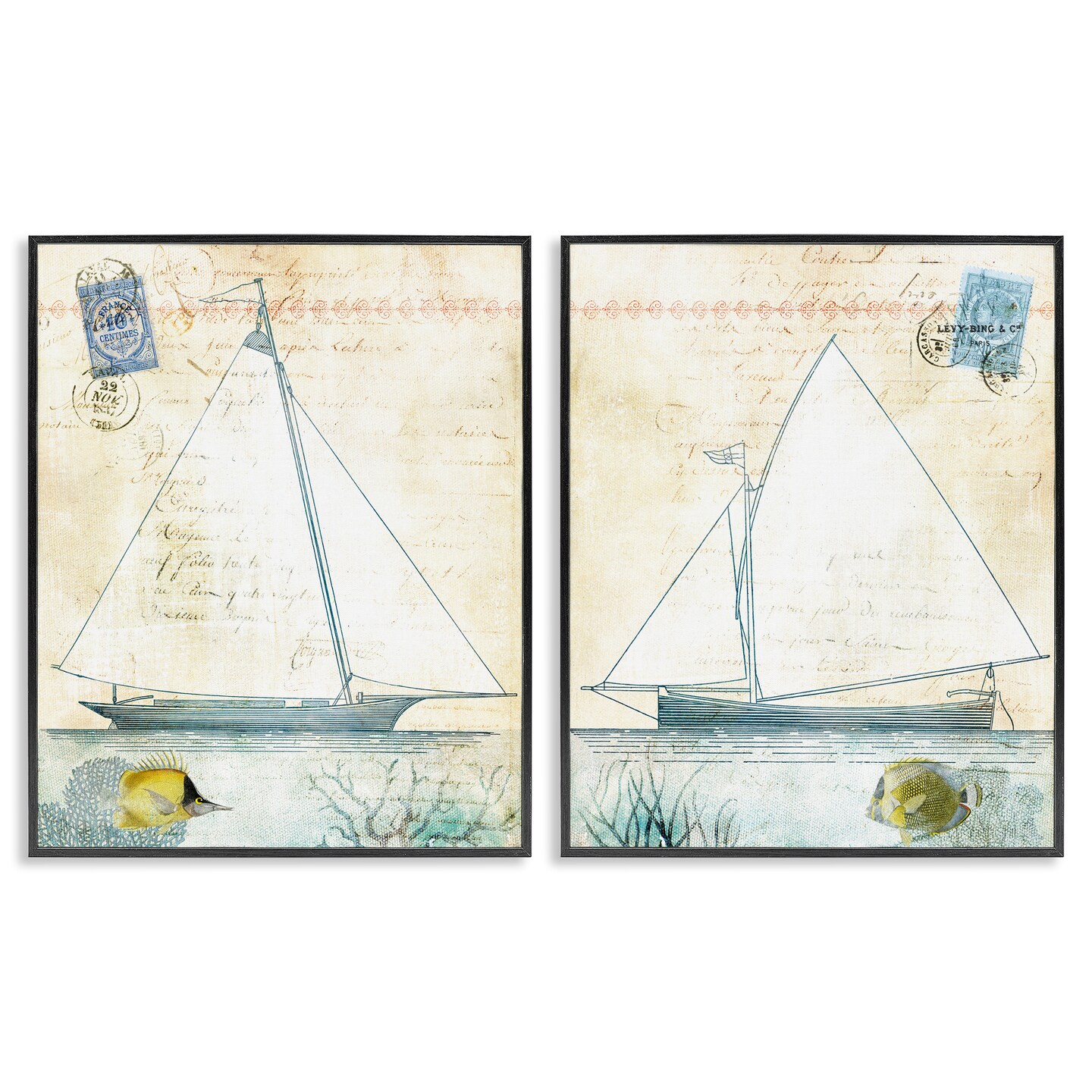 Stupell Industries Sailboats with Vintage Postage 2pc Framed Giclee Set By Susan Arnot | Michaels